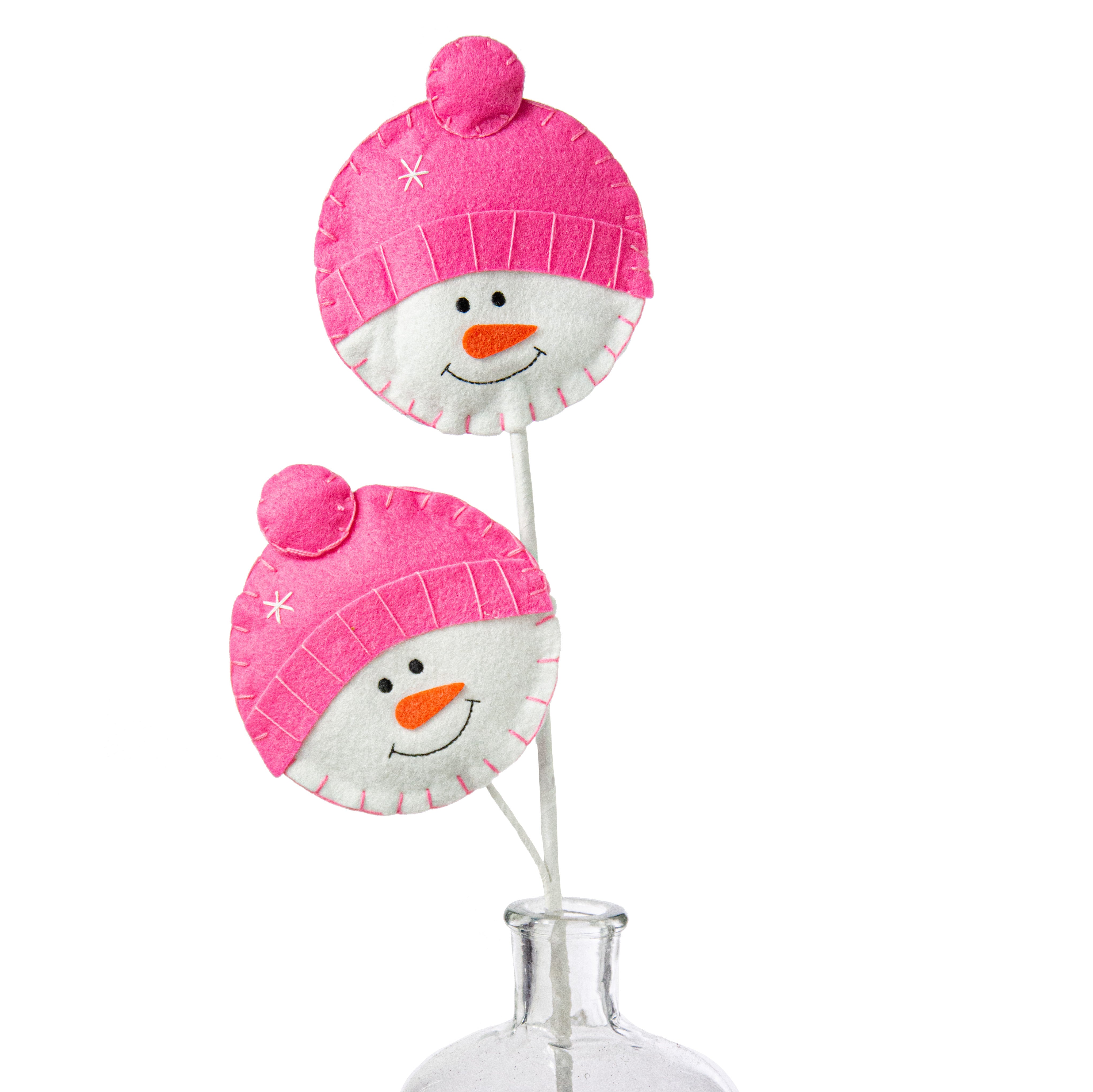 25" Plush Snowman Head Spray: Pink