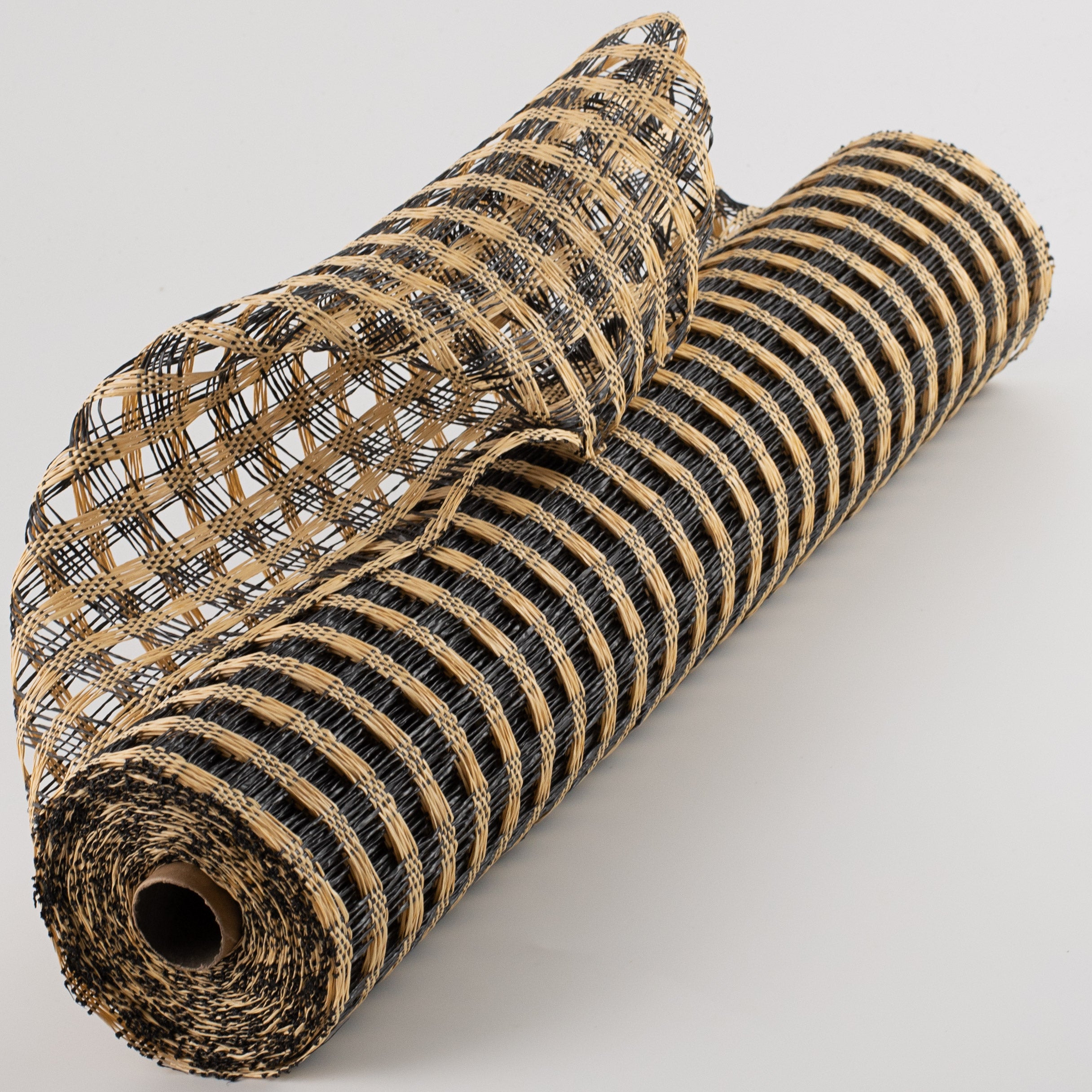 21" Poly Burlap Check Mesh: Black & Beige