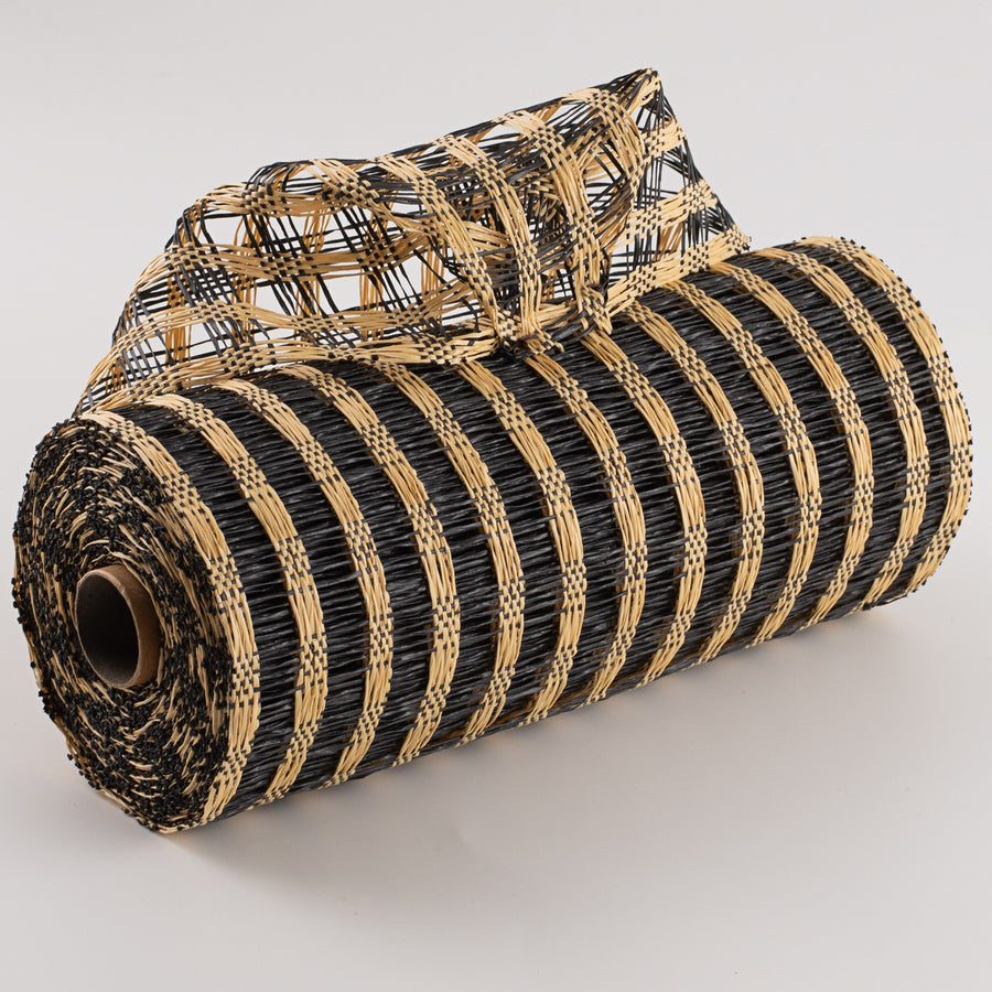10" Poly Burlap Check Mesh: Black & Beige