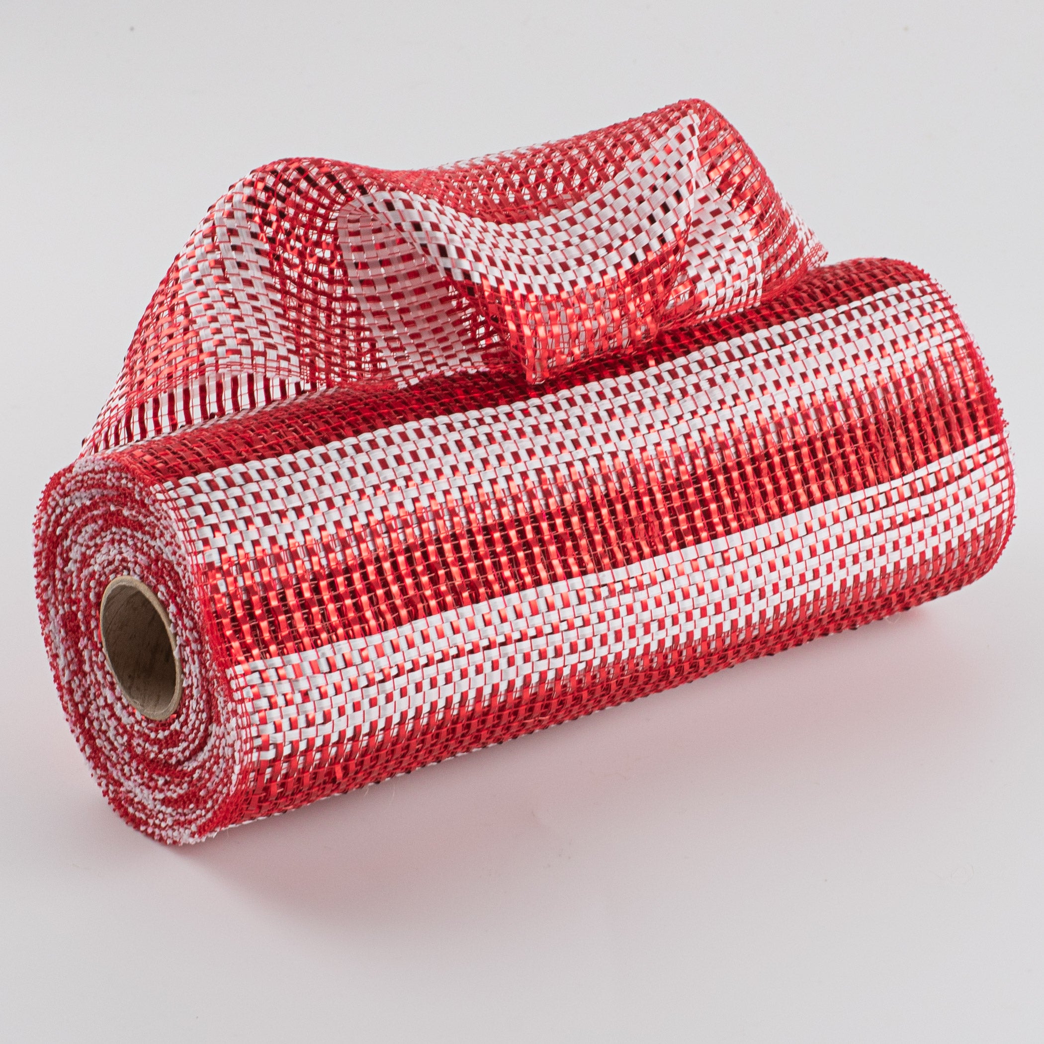 10" Poly Deco Mesh: Horizontal Stripe Wide Foil Red & White
