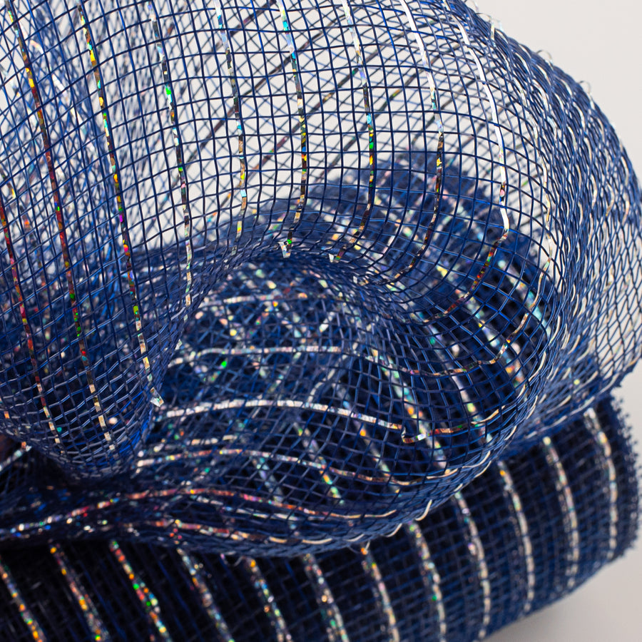 10" Poly Deco Mesh: Metallic Navy/Silver