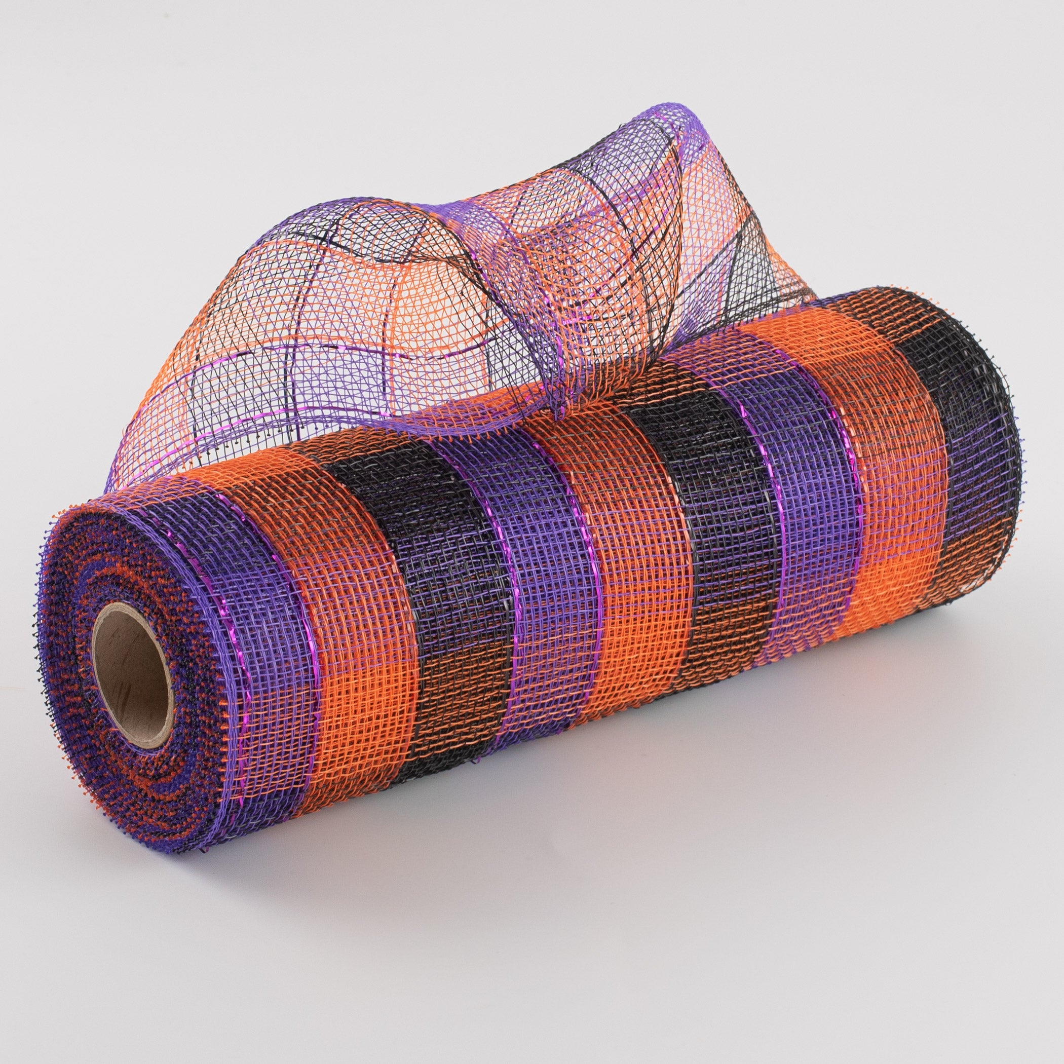 10" Poly Deco Mesh: Metallic Orange/Black/Purple Plaid