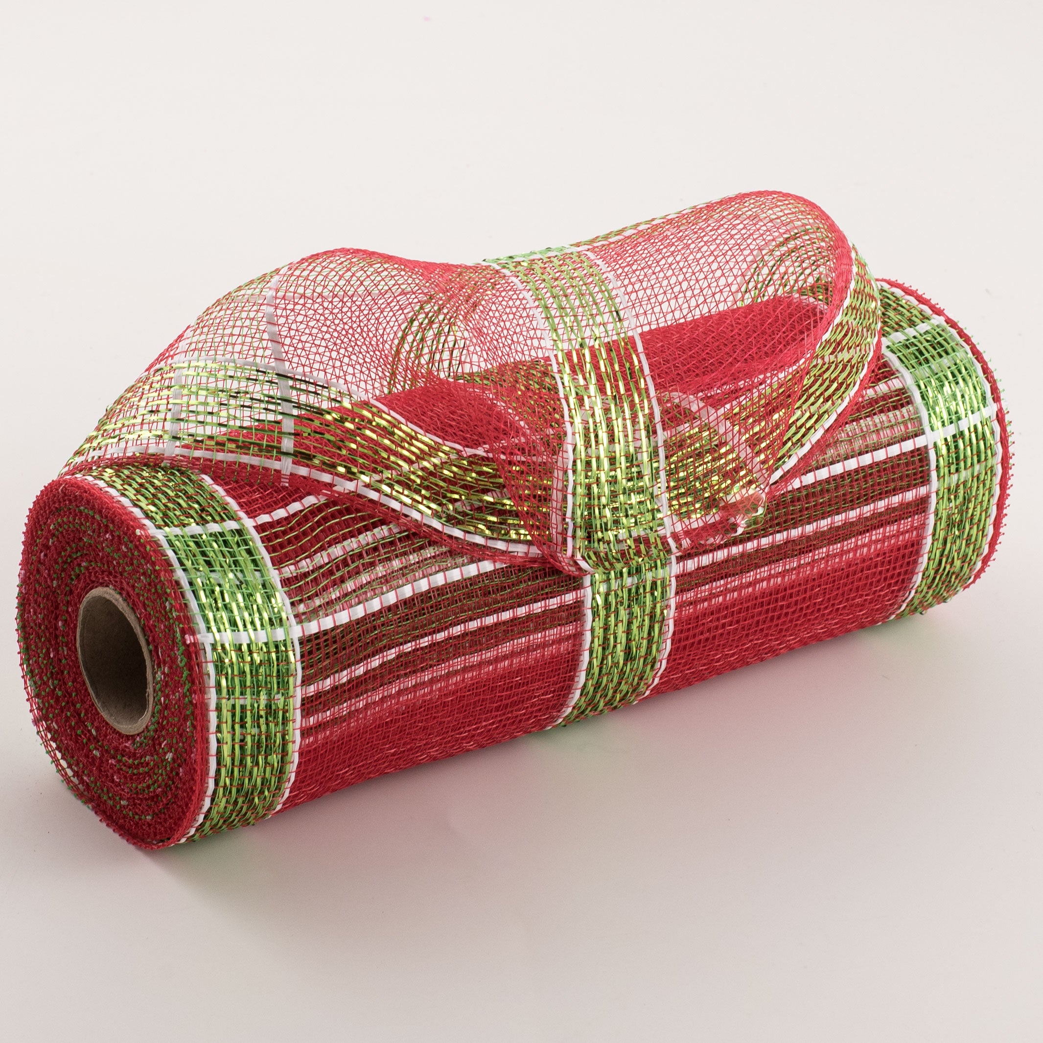 10" Poly Deco Mesh: Metallic Red/Lime/White Plaid