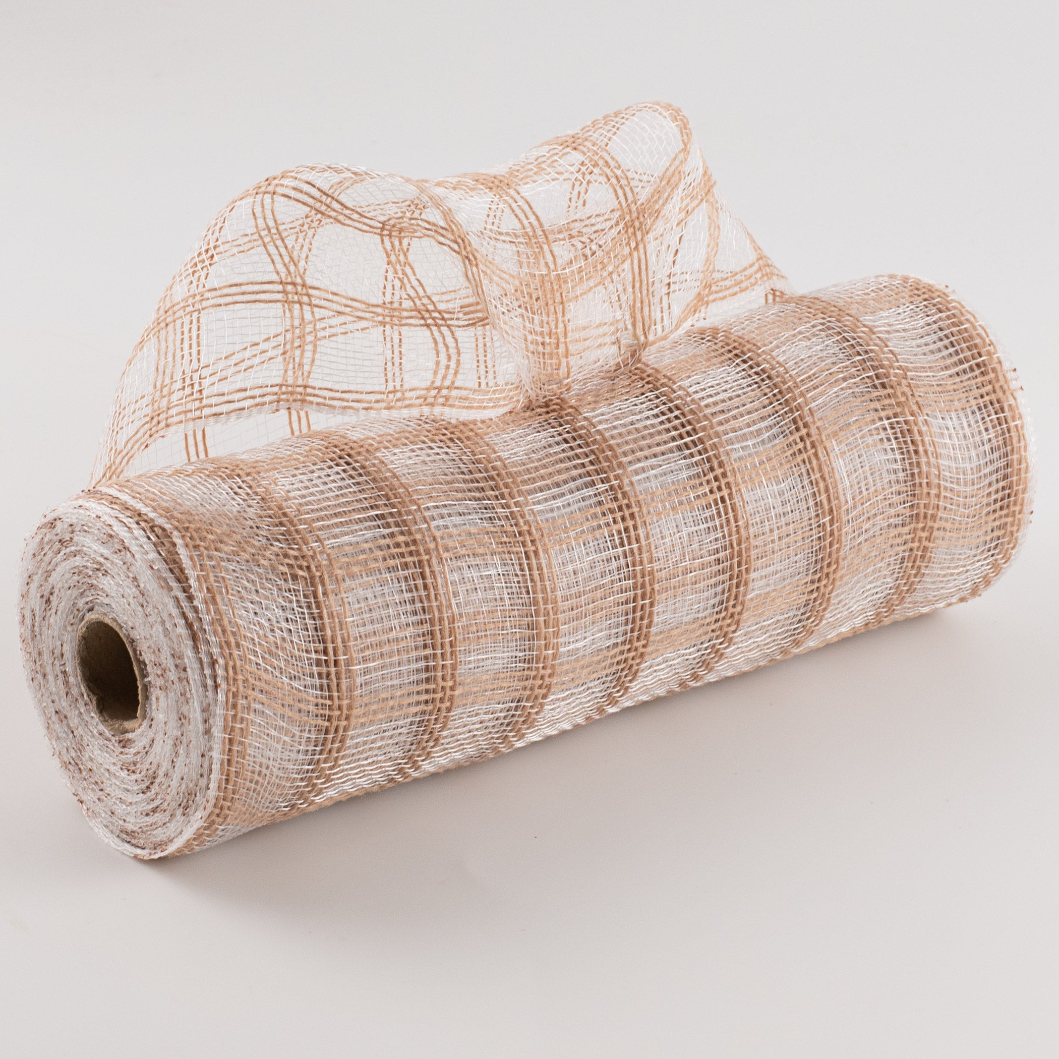 10" Poly Jute Deco Mesh: Natural & Clear Check