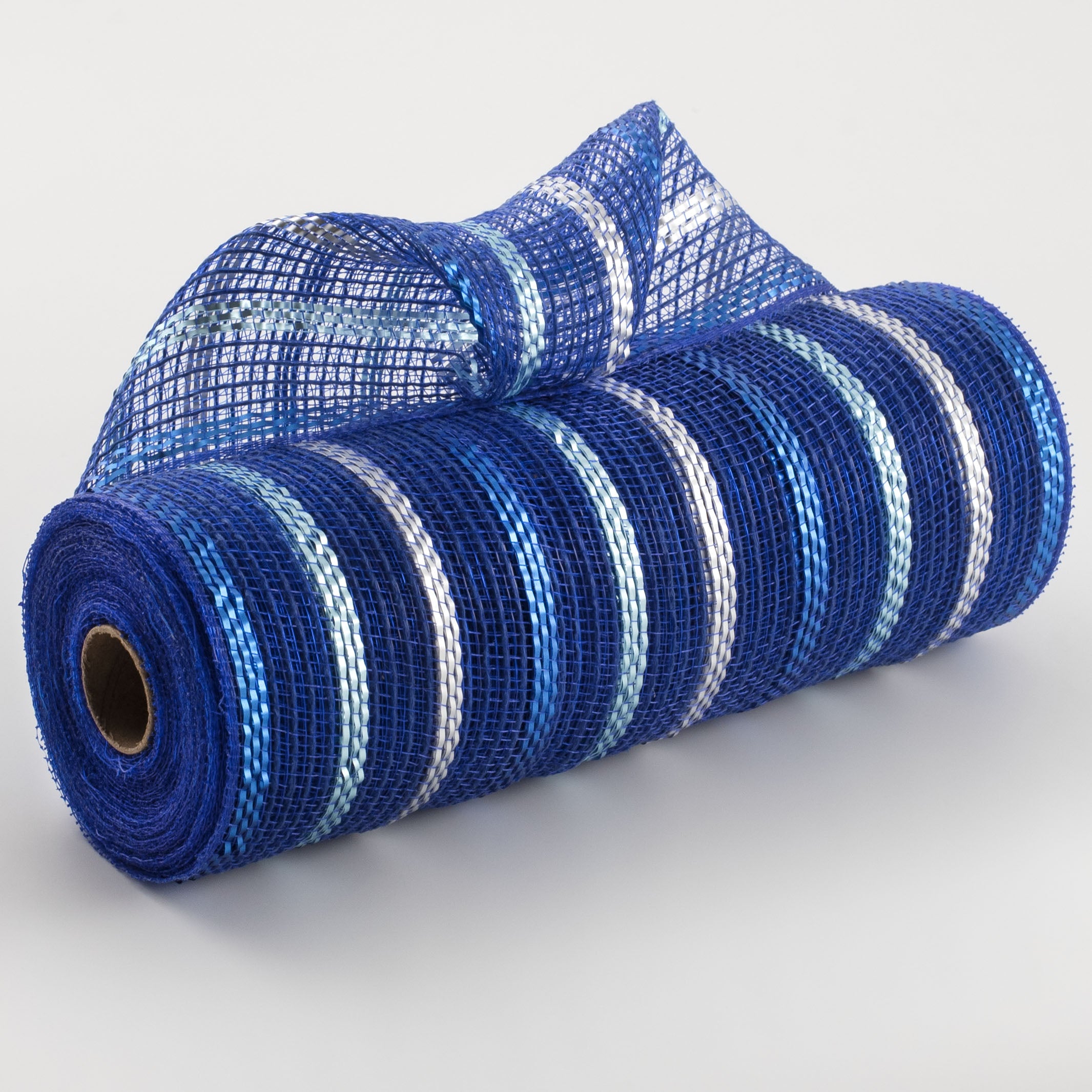 10" Poly Jute Deco Mesh: Royal & Metallic Blue, Turquoise, Silver