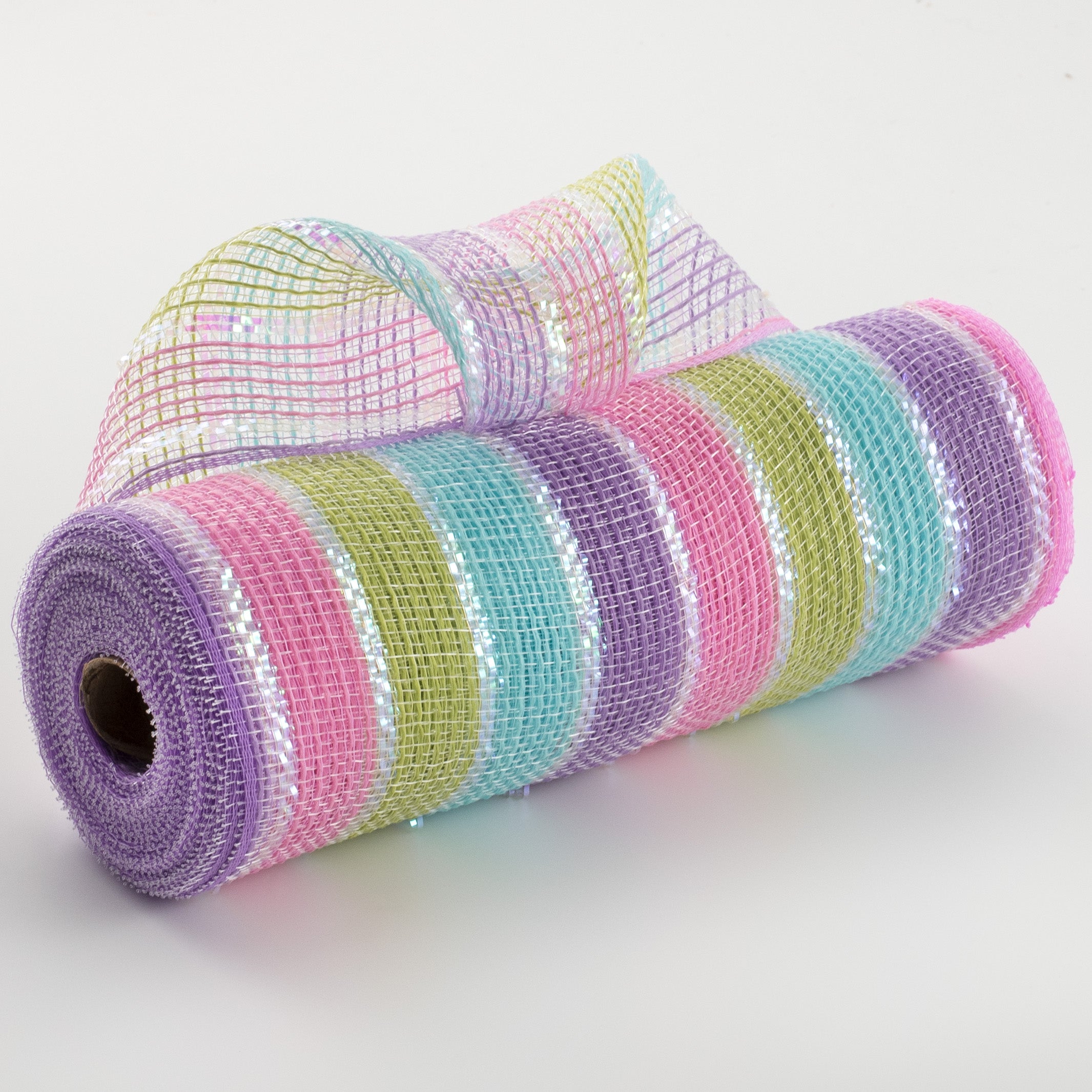 10" Poly Jute Shiny Stripe Mesh: White & Matte Pastels