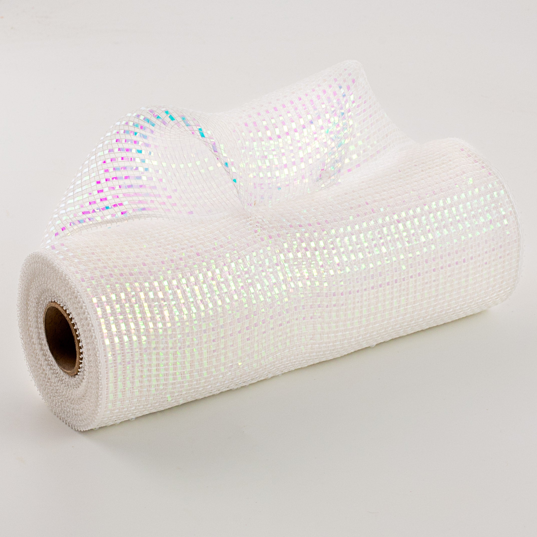 10" Poly Mesh Rolls: Deluxe Wide Foil White Iridescent