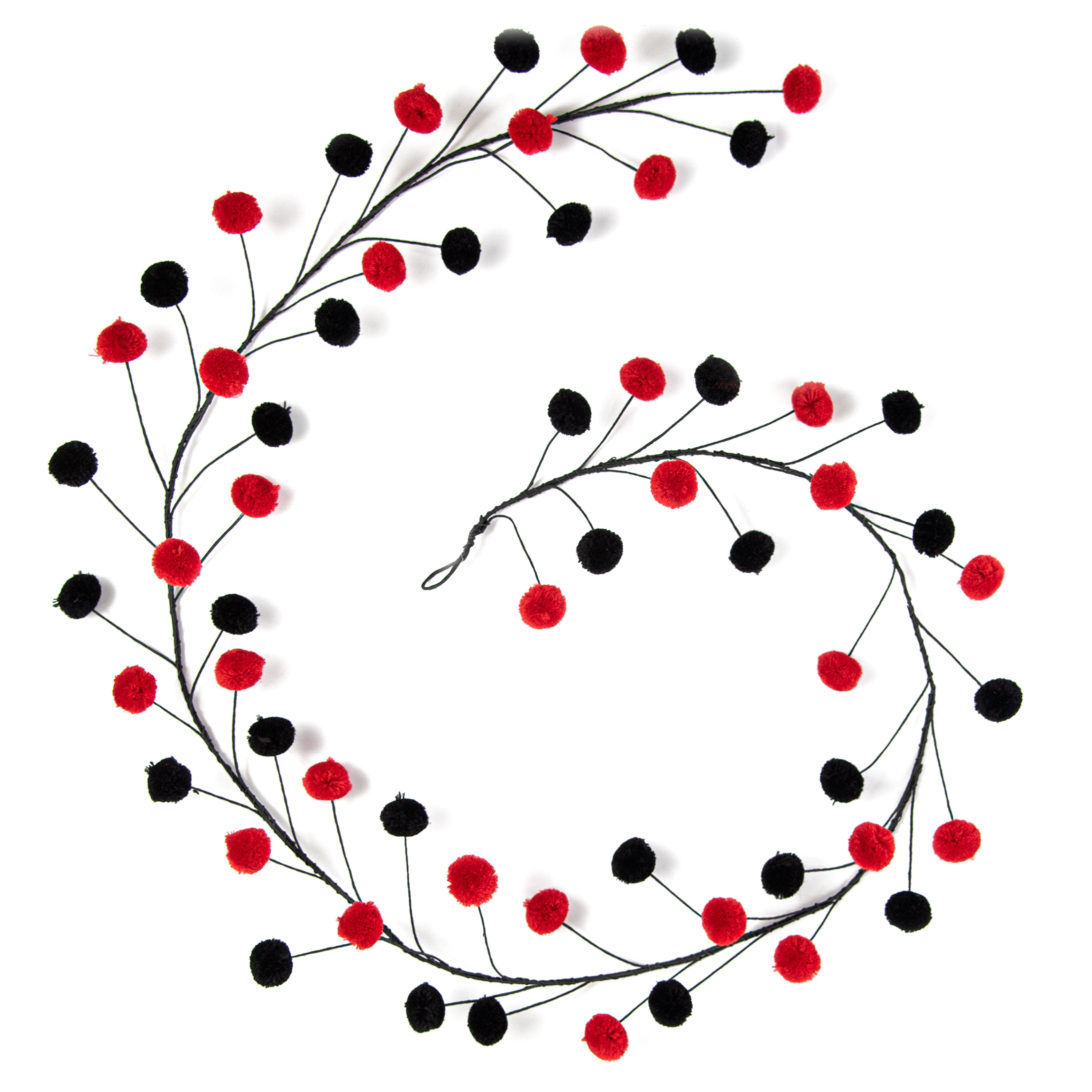 5' Pom Pom Wire Garland: Red & Black