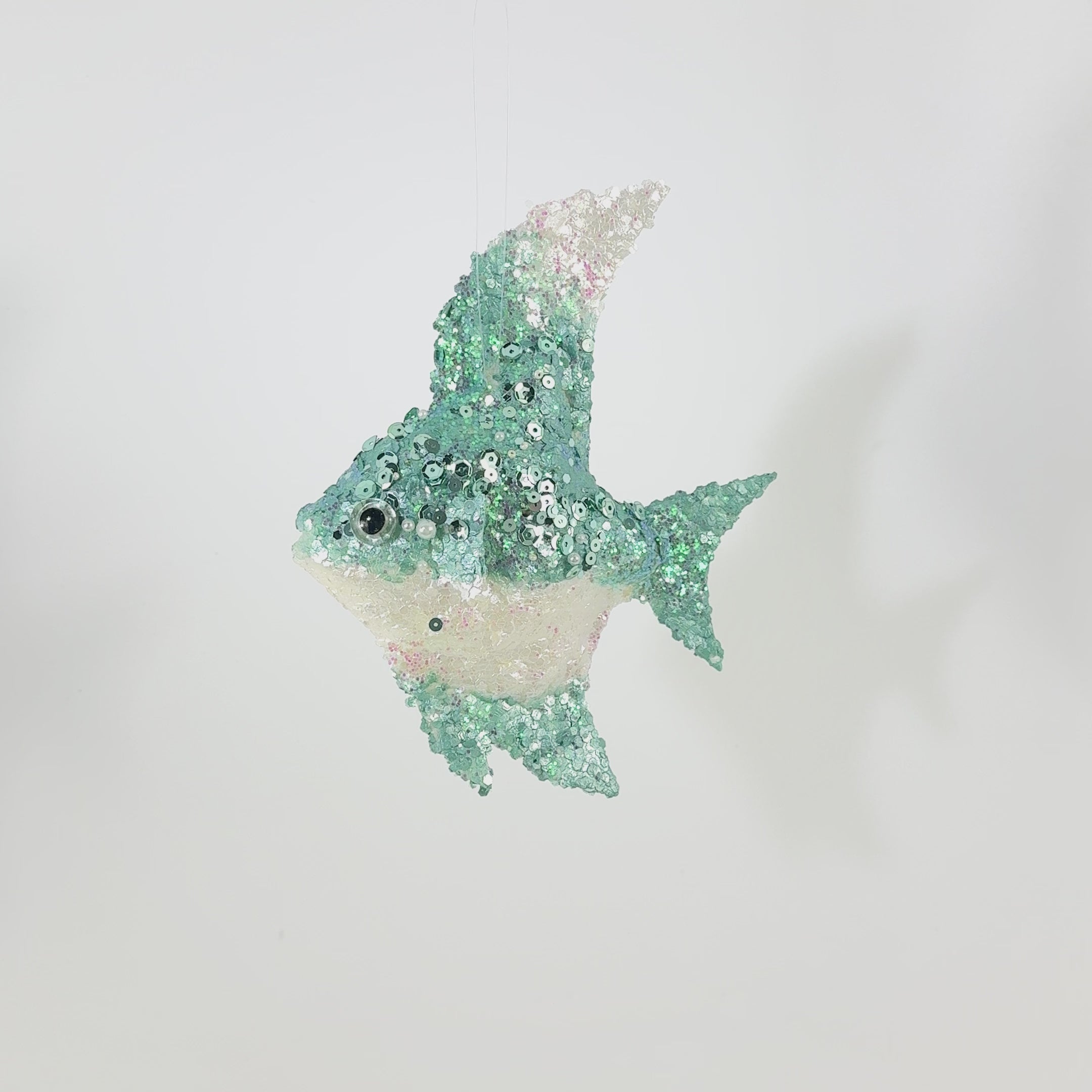 7.5" Pearl & Sequin Fish Ornament: Sea Blue