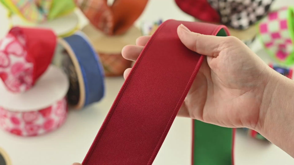 7/8" Double Sided Fused Metallic Basketweave Ribbon: Lime Green & Red