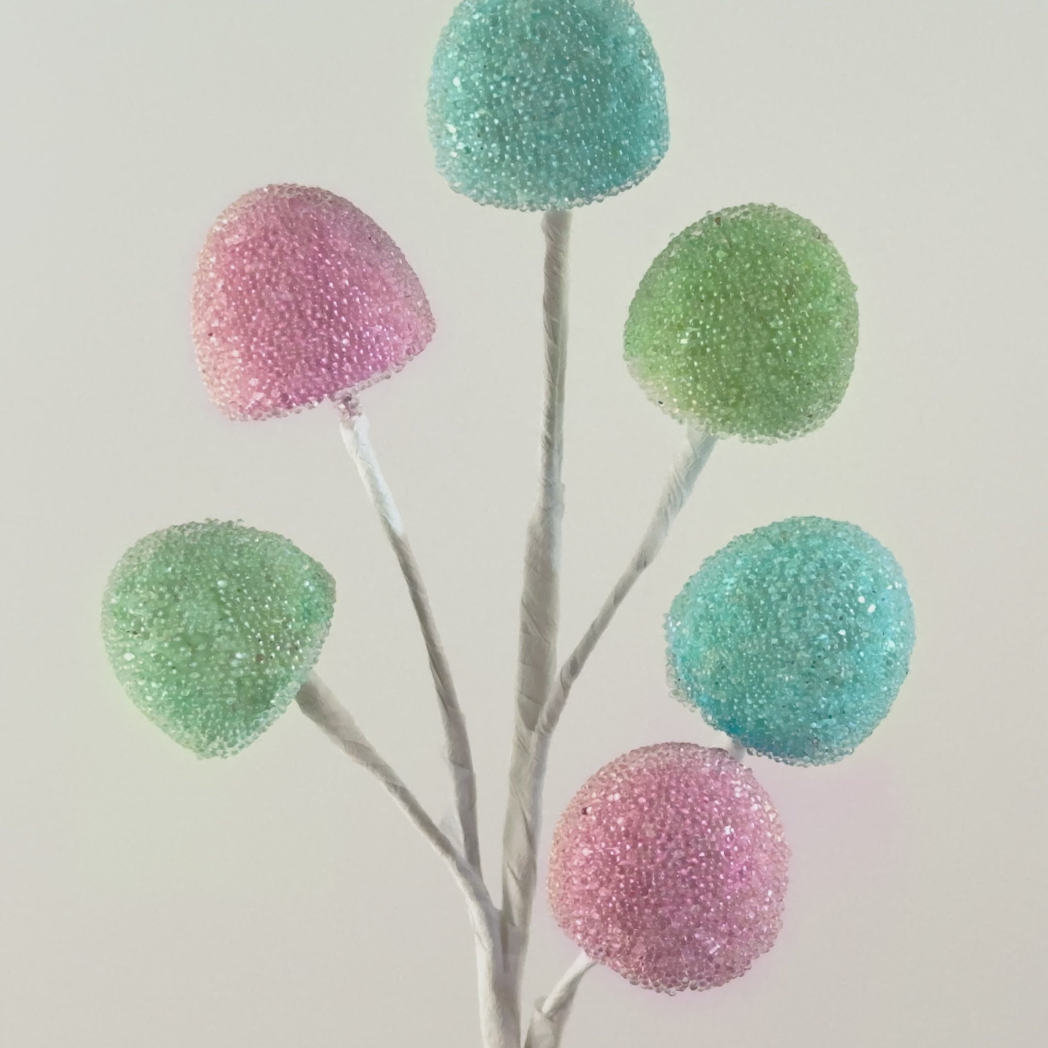 11" Glass Bead Gumdrops Pick: Pink, Blue & Mint Green