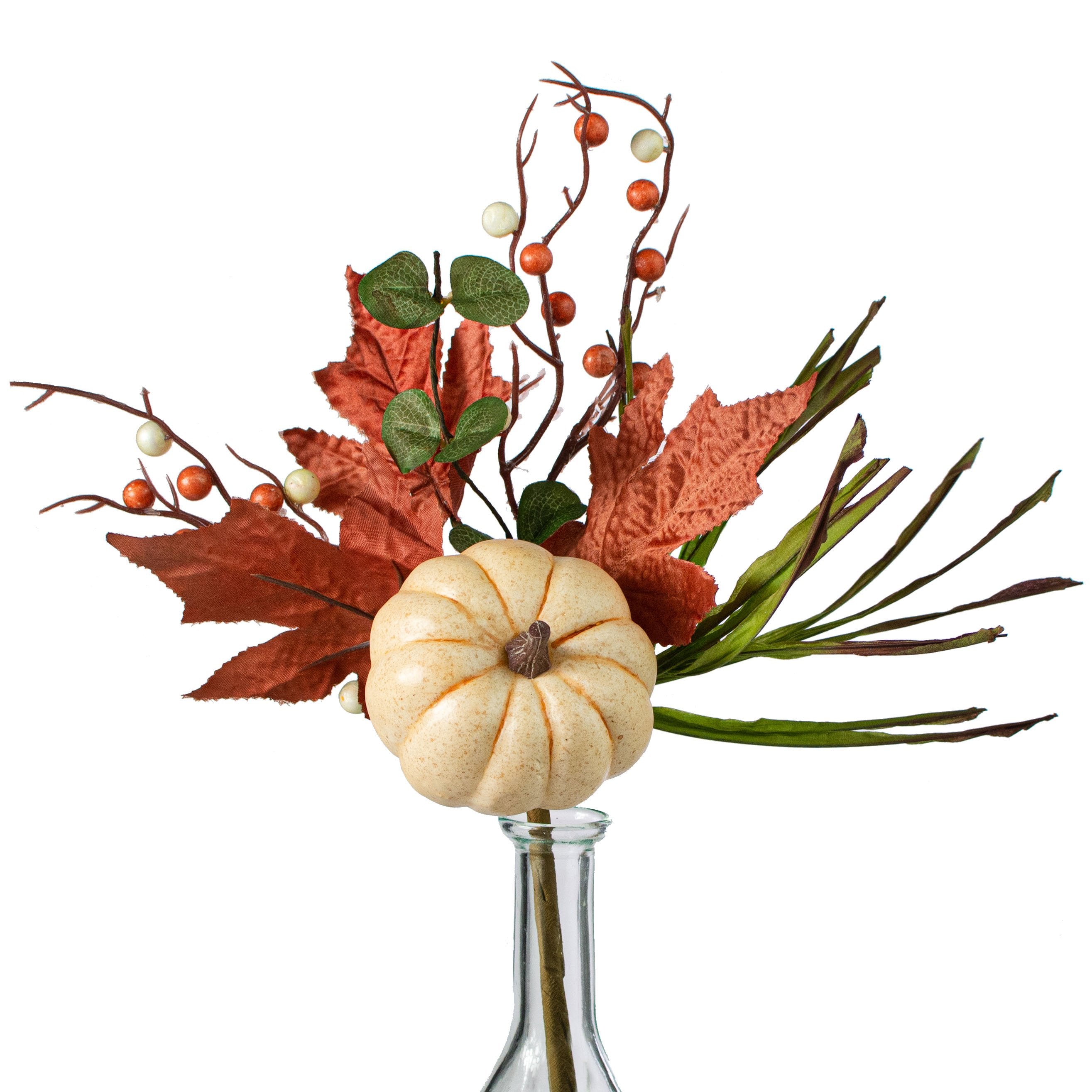 15" Pumpkin Berry Leaf Grass Spray: Ivory, Moss & Dusty Rose