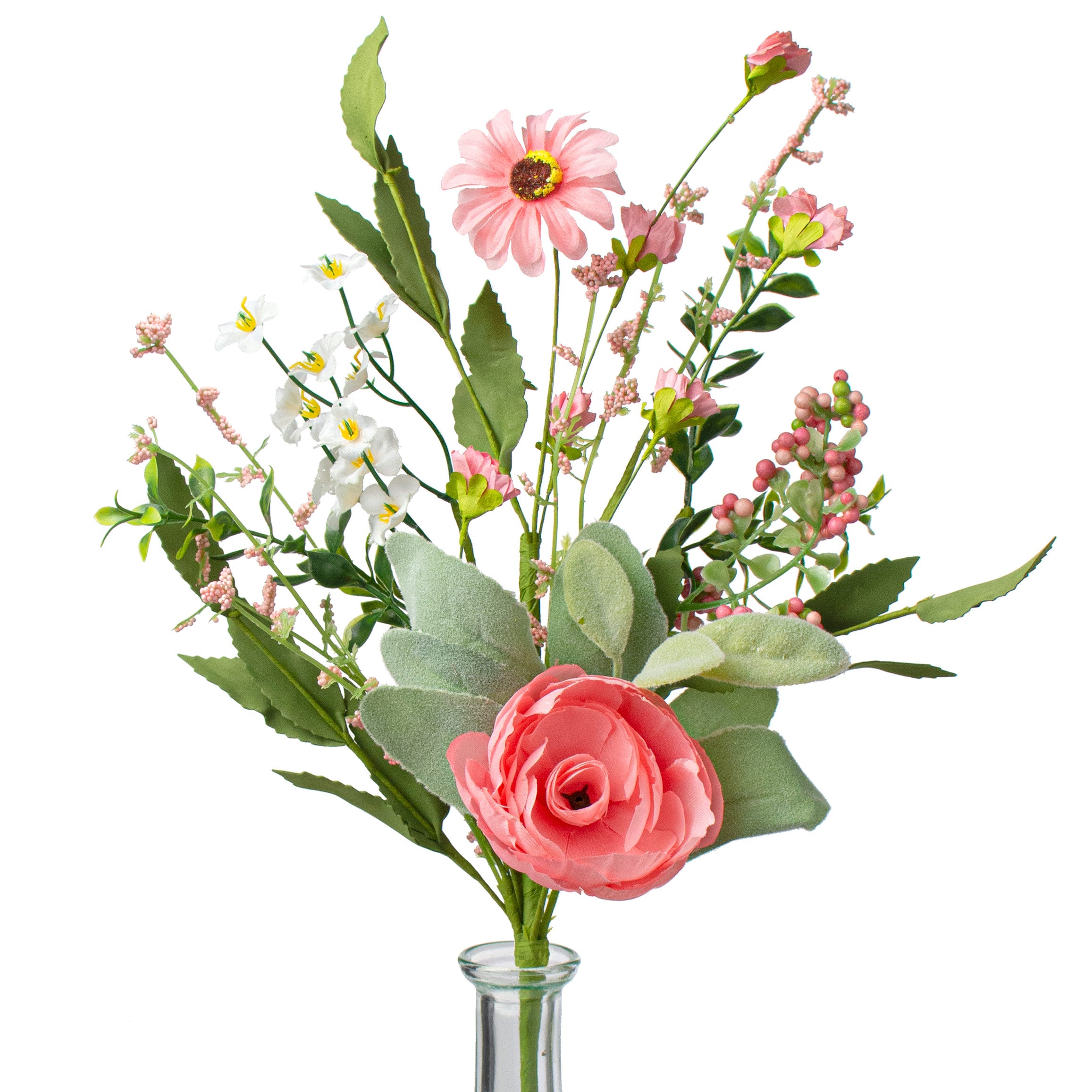 17" Ranunculus Daisy Pick: Pink & Green
