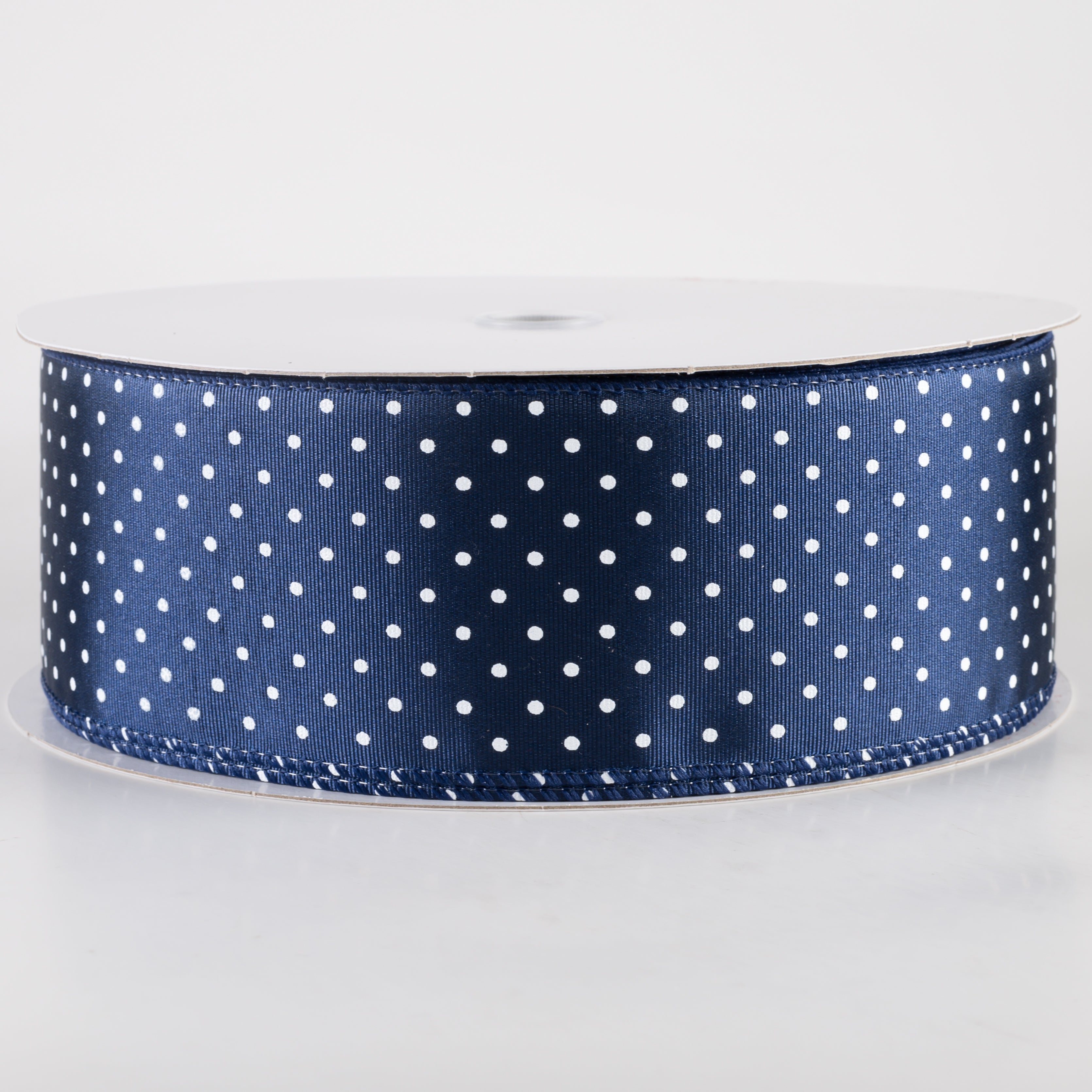 2.5" Ribbed Satin Microdots Ribbon: Navy Blue (50 Yards)