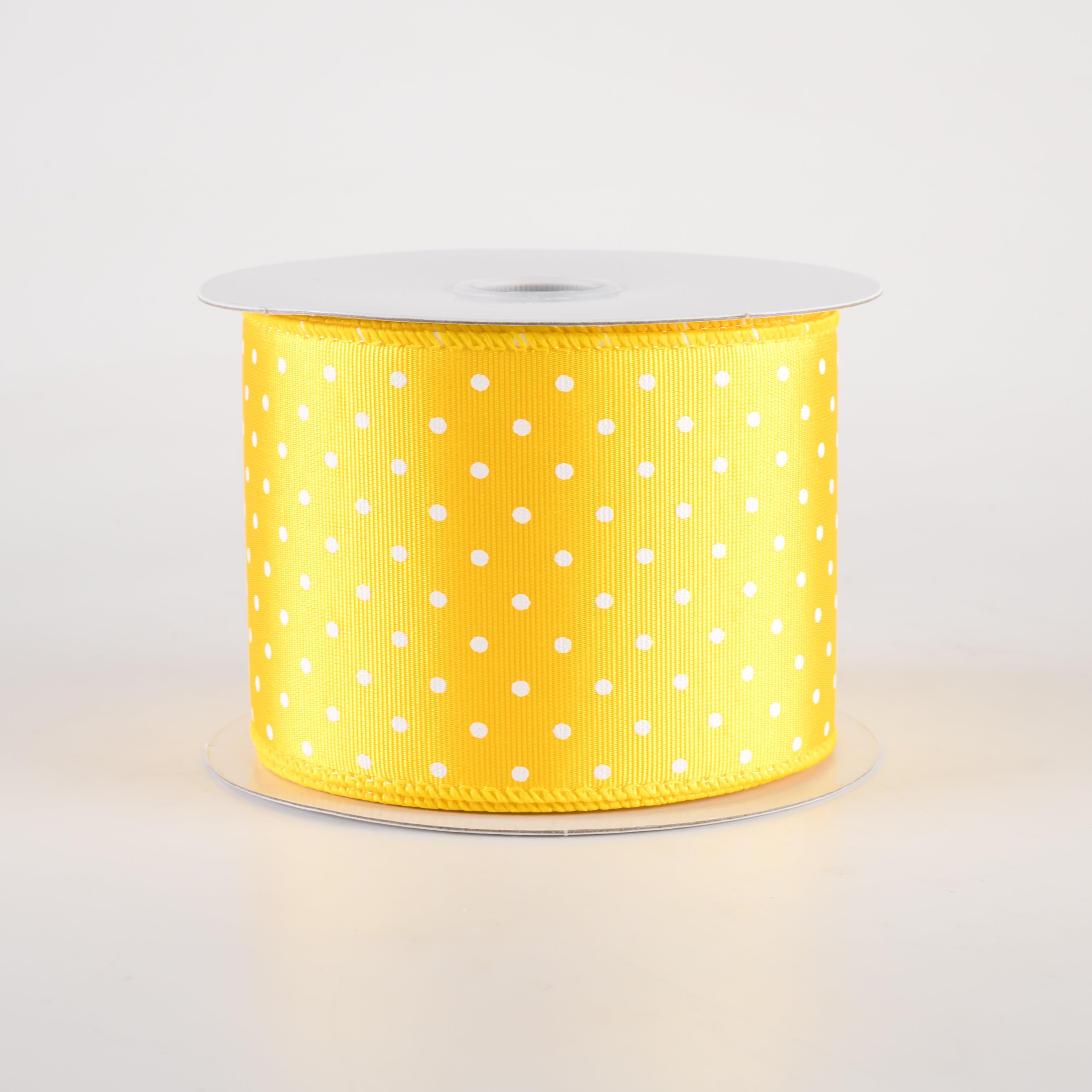 2.5" Ribbed Satin Microdots Ribbon: Yellow (10 Yards)