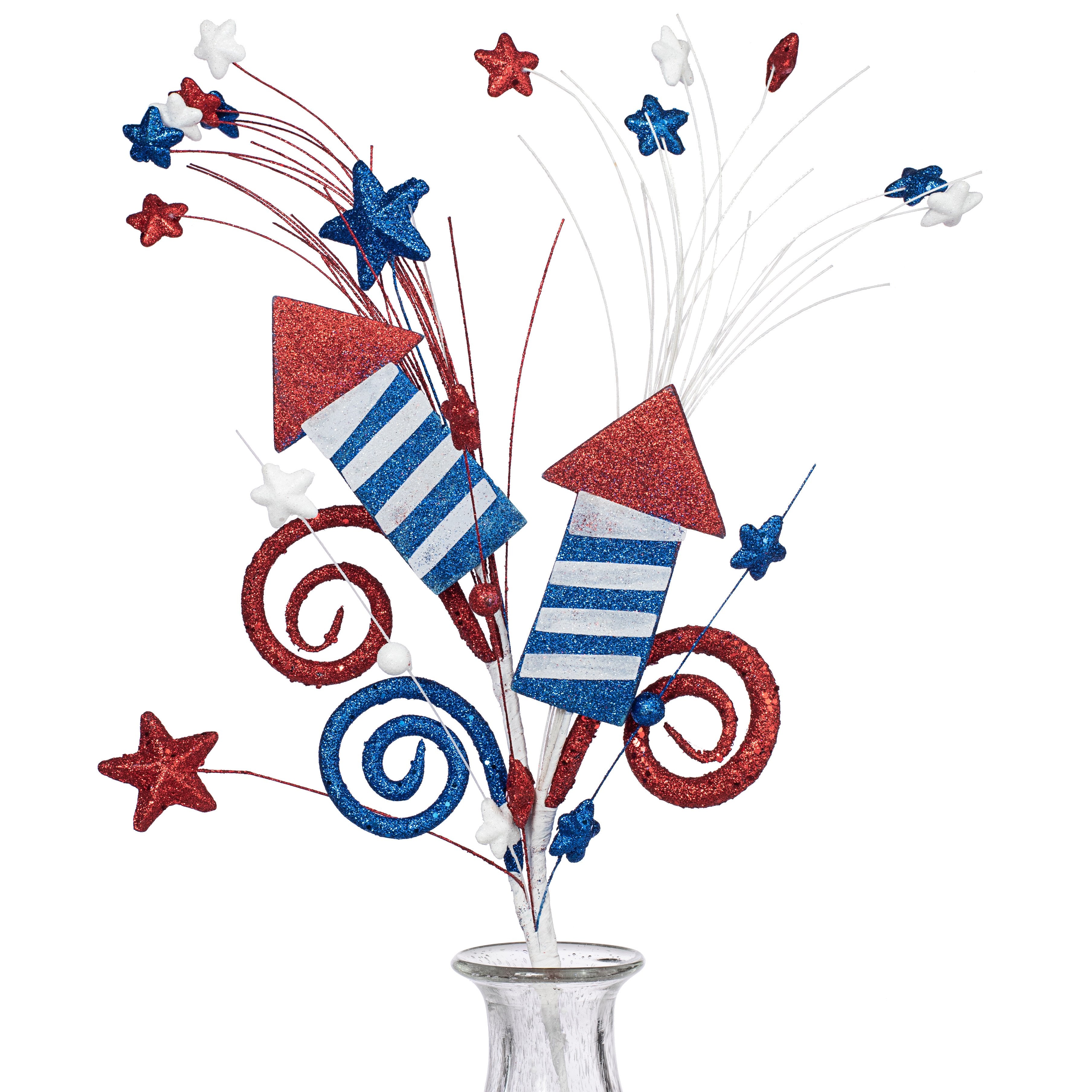 30" Rocket Curl Patriotic Spray: Red, White & Blue