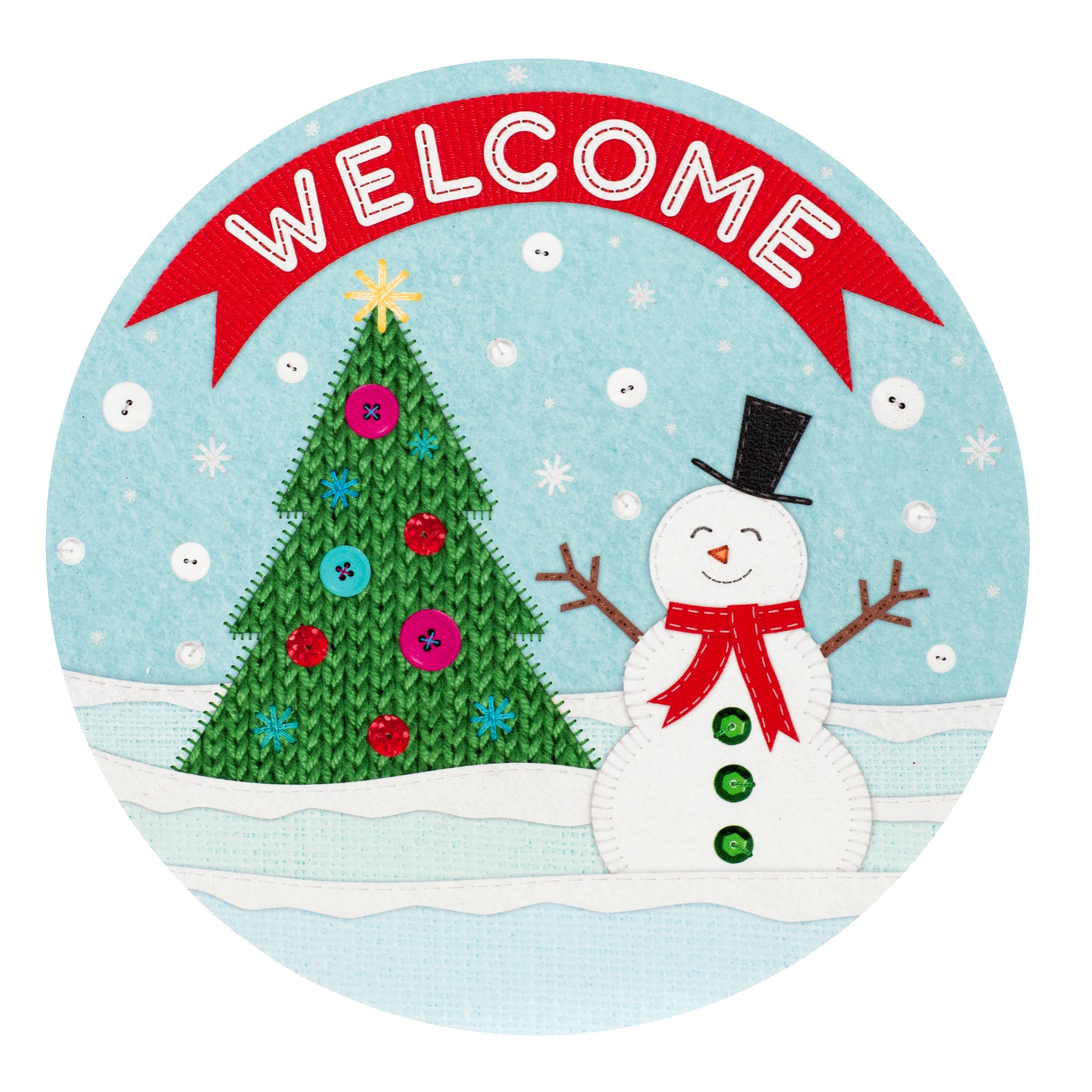 9.4" Round Waterproof Sign: Fabric Winter Welcome