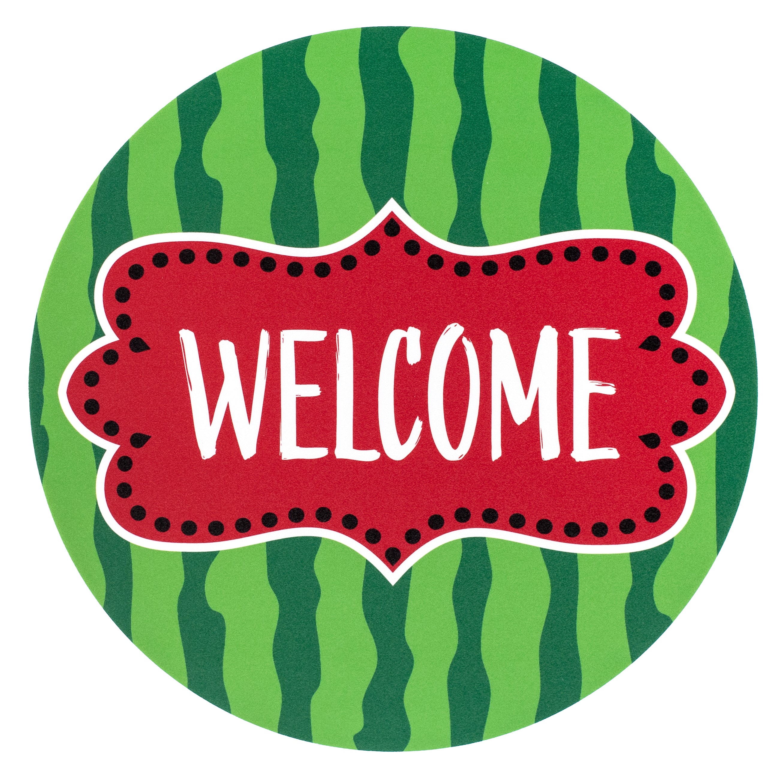 10.5" Round Waterproof Accent Sign: Scalloped Watermelon Welcome