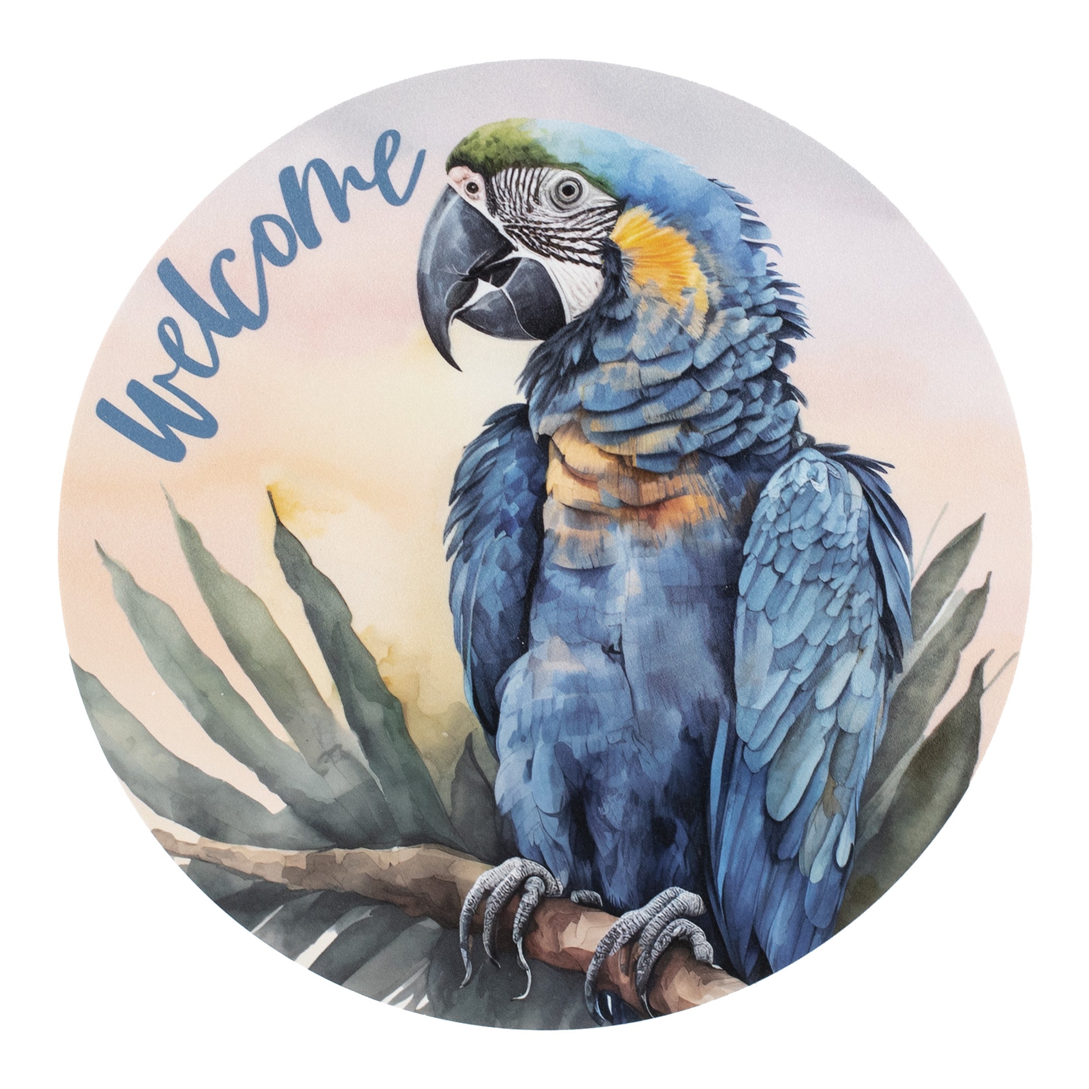 9.4" Round Waterproof Sign: Watercolor Macaw Parrot