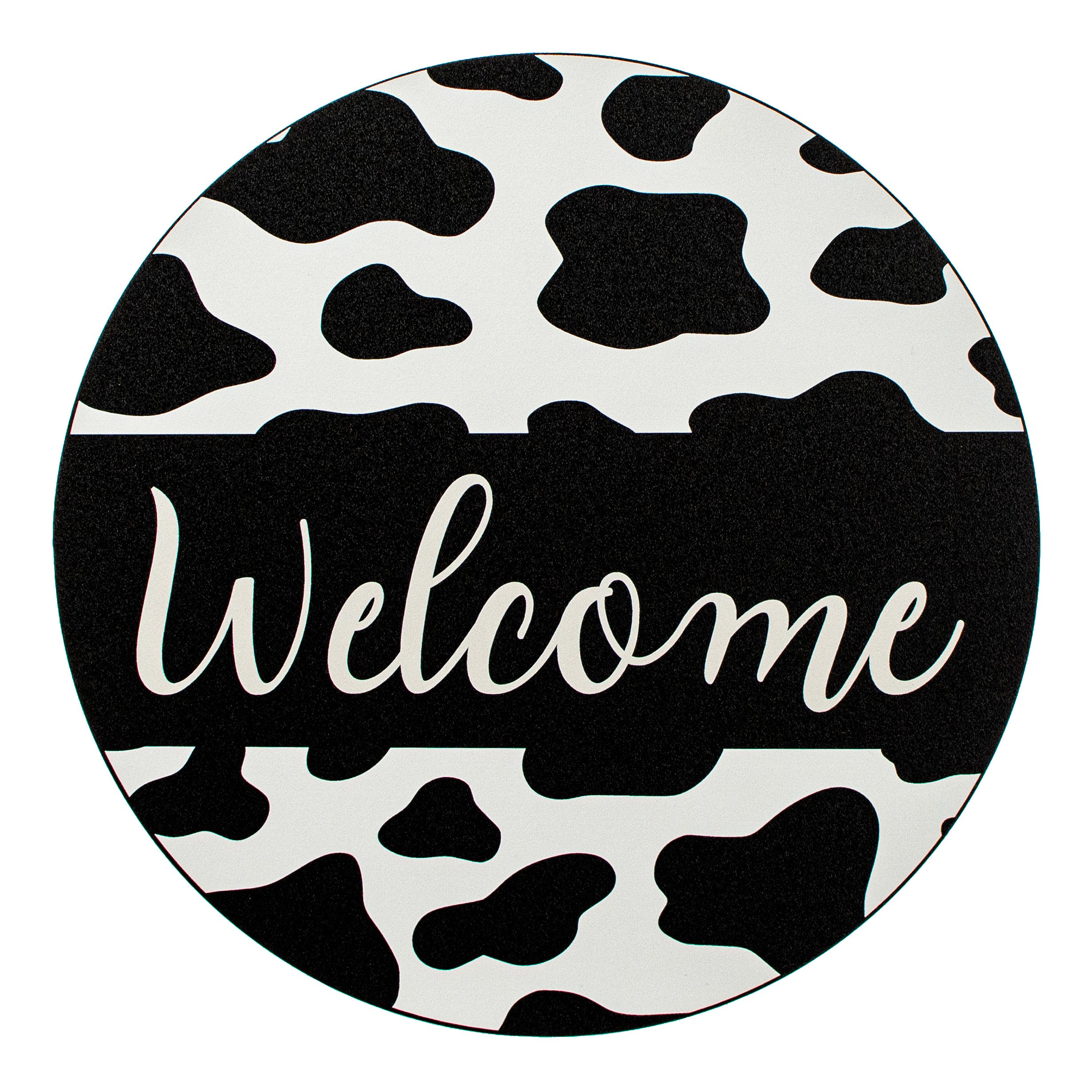 9.4" Round Waterproof Sign: Welcome Cowhide Print
