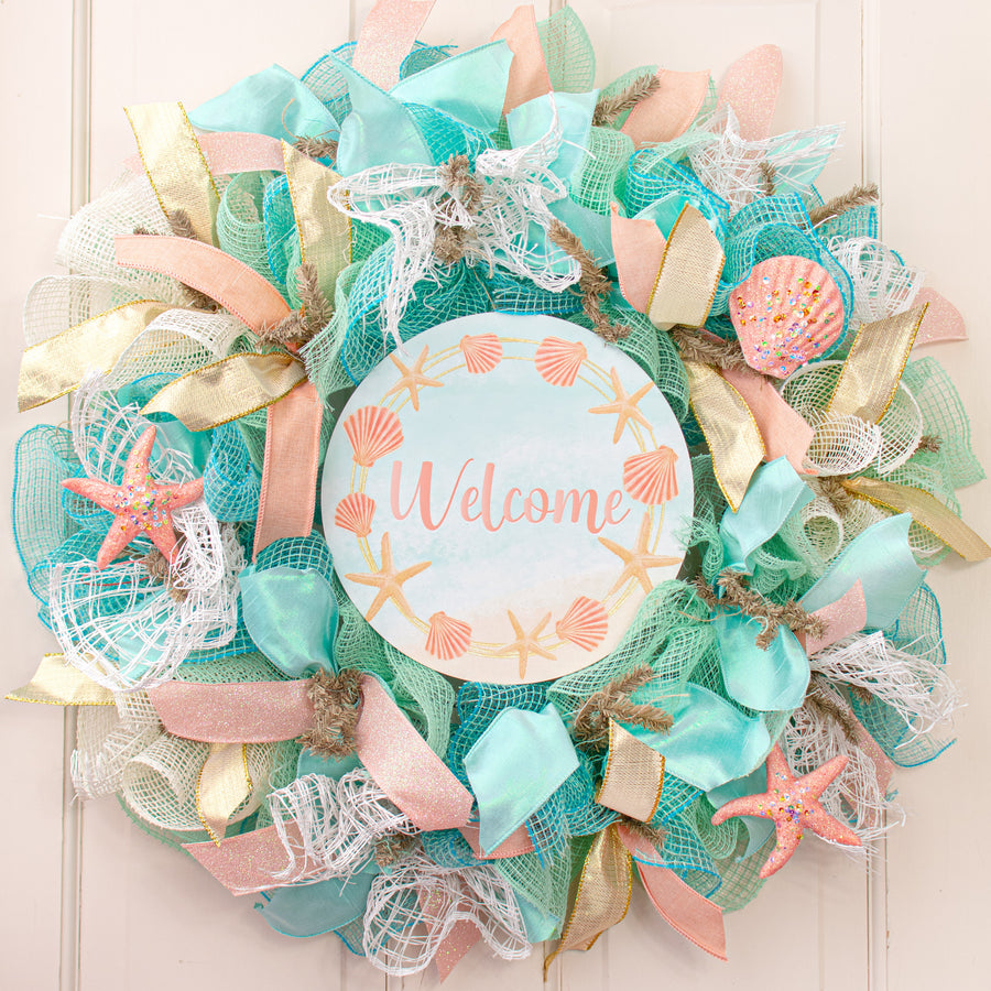 9.4" Round Waterproof Sign: Welcome Seashells