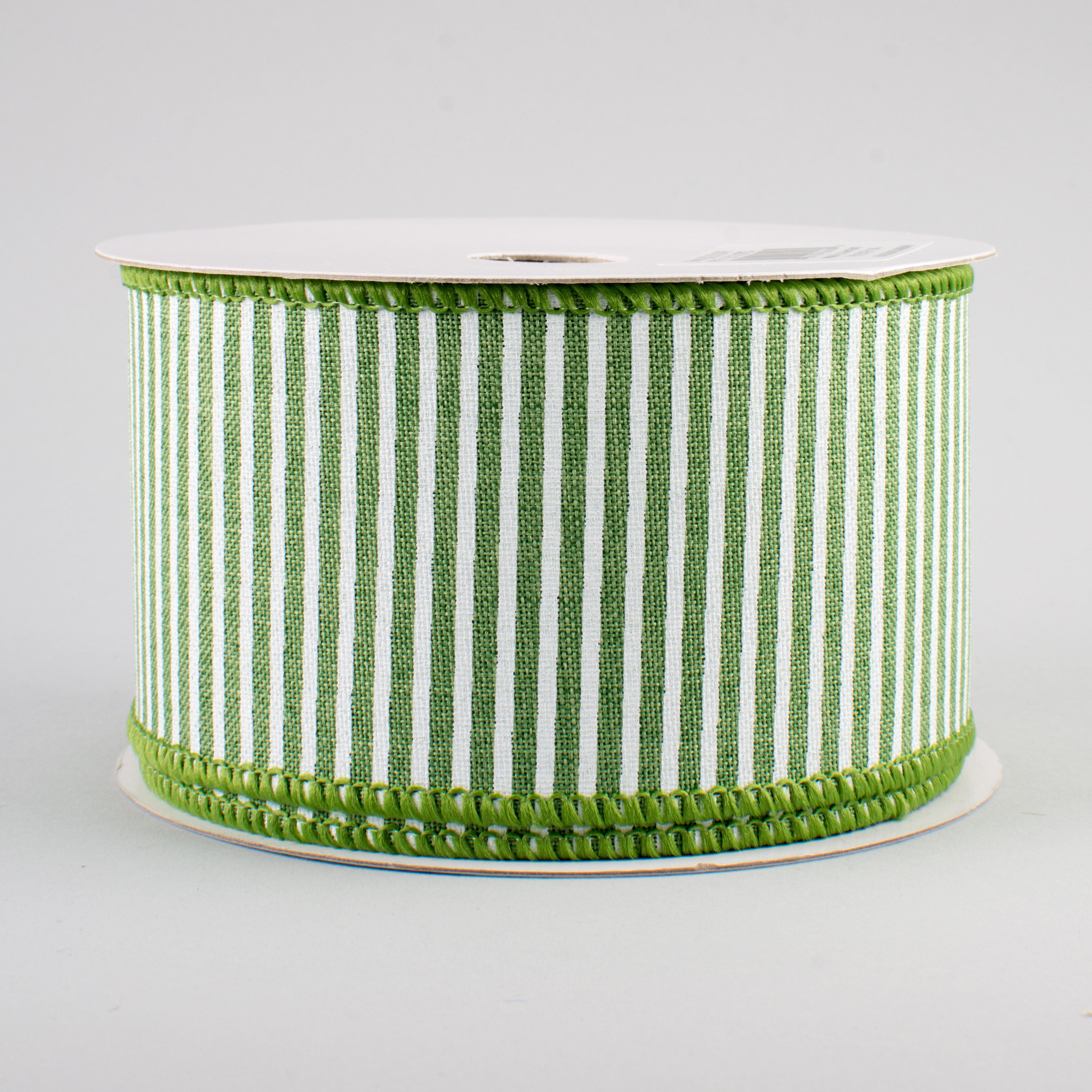 2.5" Royal Canvas Pinstripe Ribbon: Clover Green & White (10 Yards)