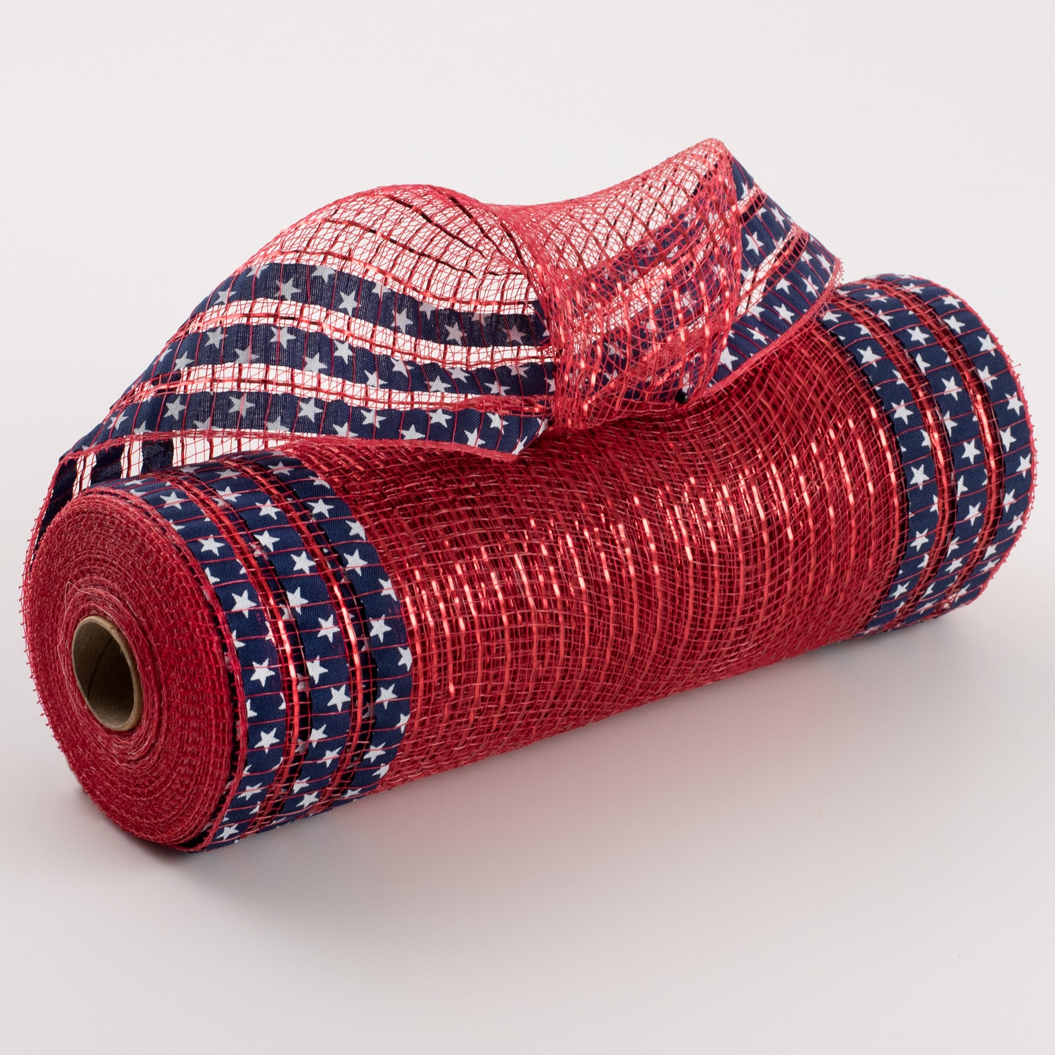 10" Ruffle Patterned Mesh: Red Metallic With Navy Blue & White Stars