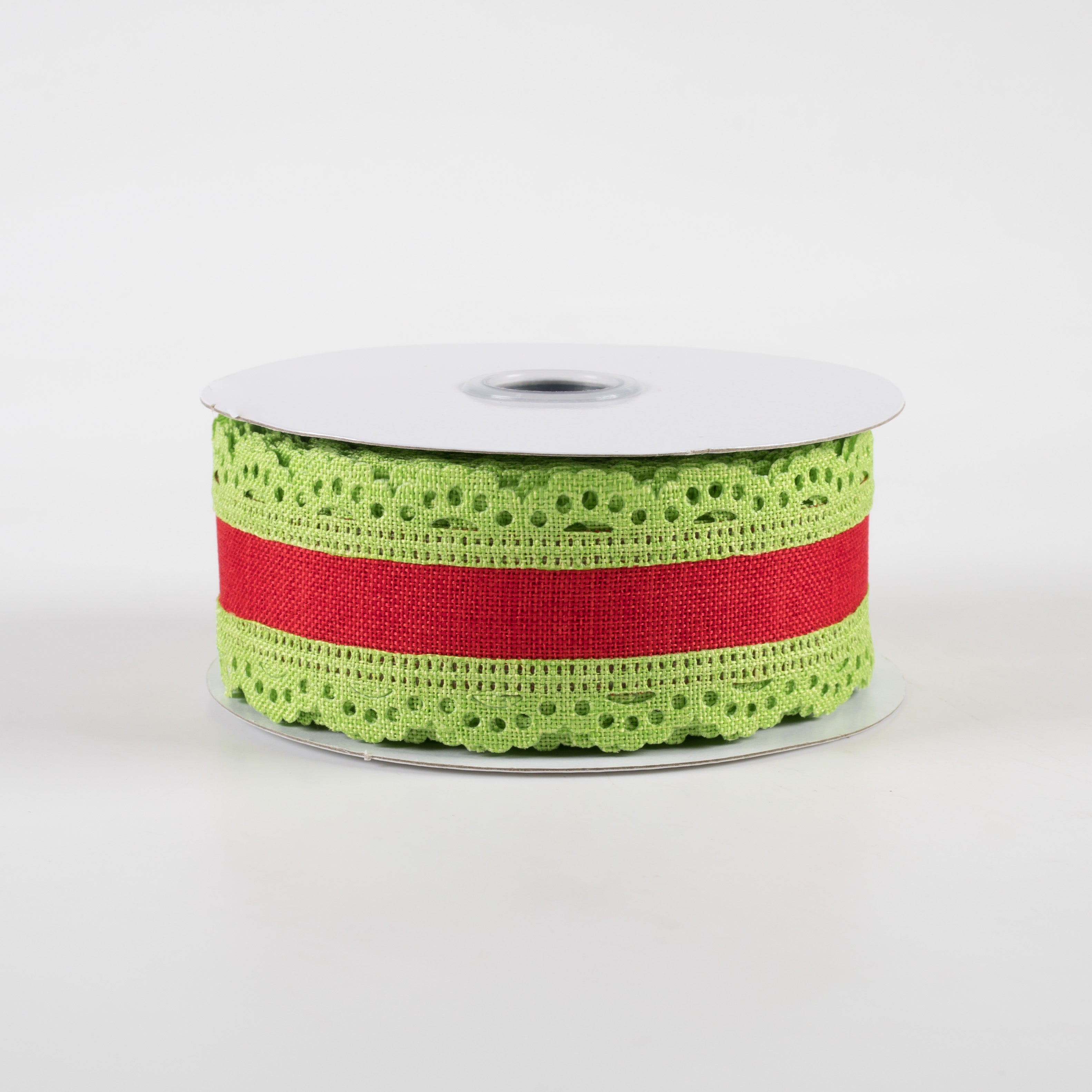 1.5" Scalloped Edge Ribbon: Lime Green & Red (10 Yards)