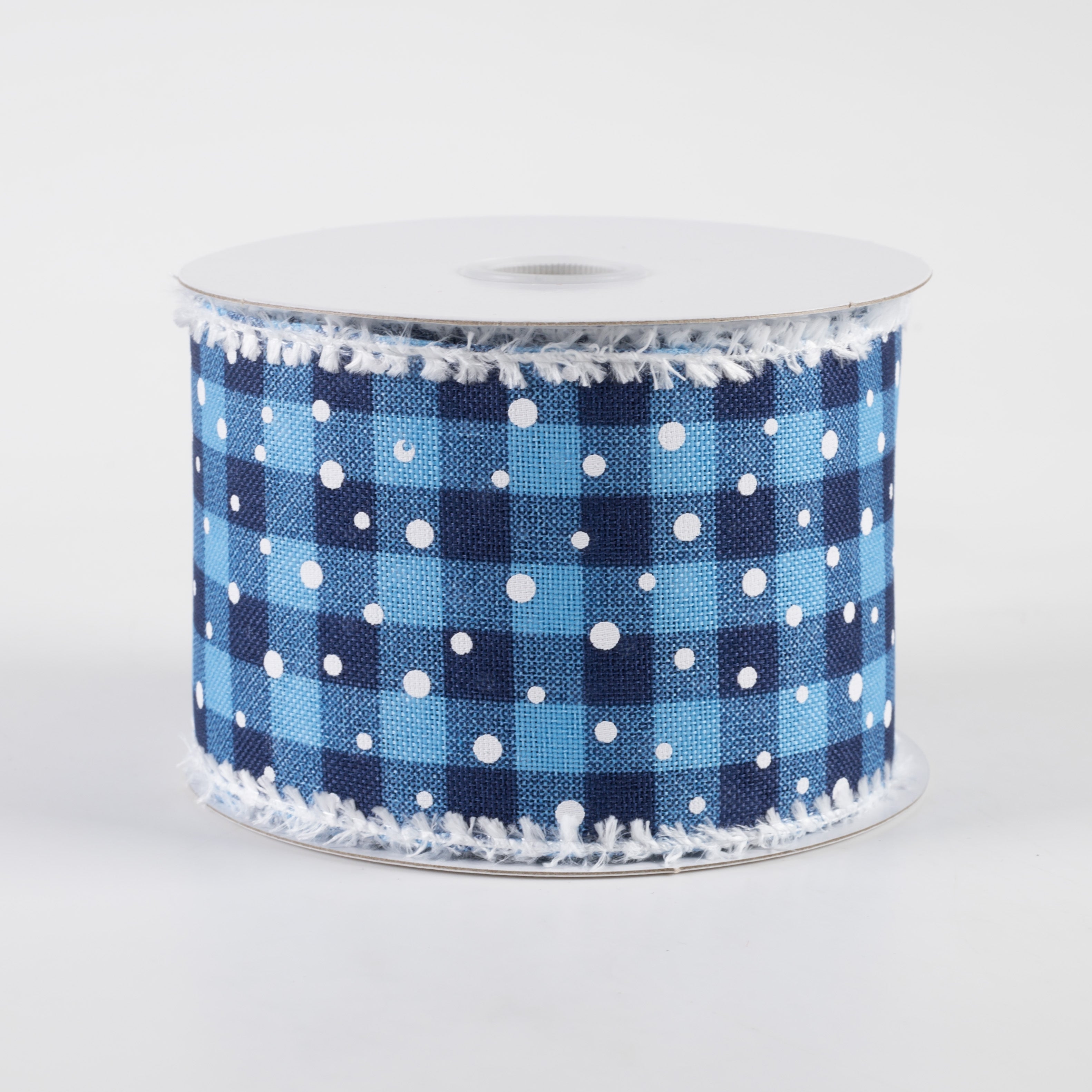 2.5" Snowy Cabin Plaid Ribbon with Fuzzy Edge: Blues (10 Yards)