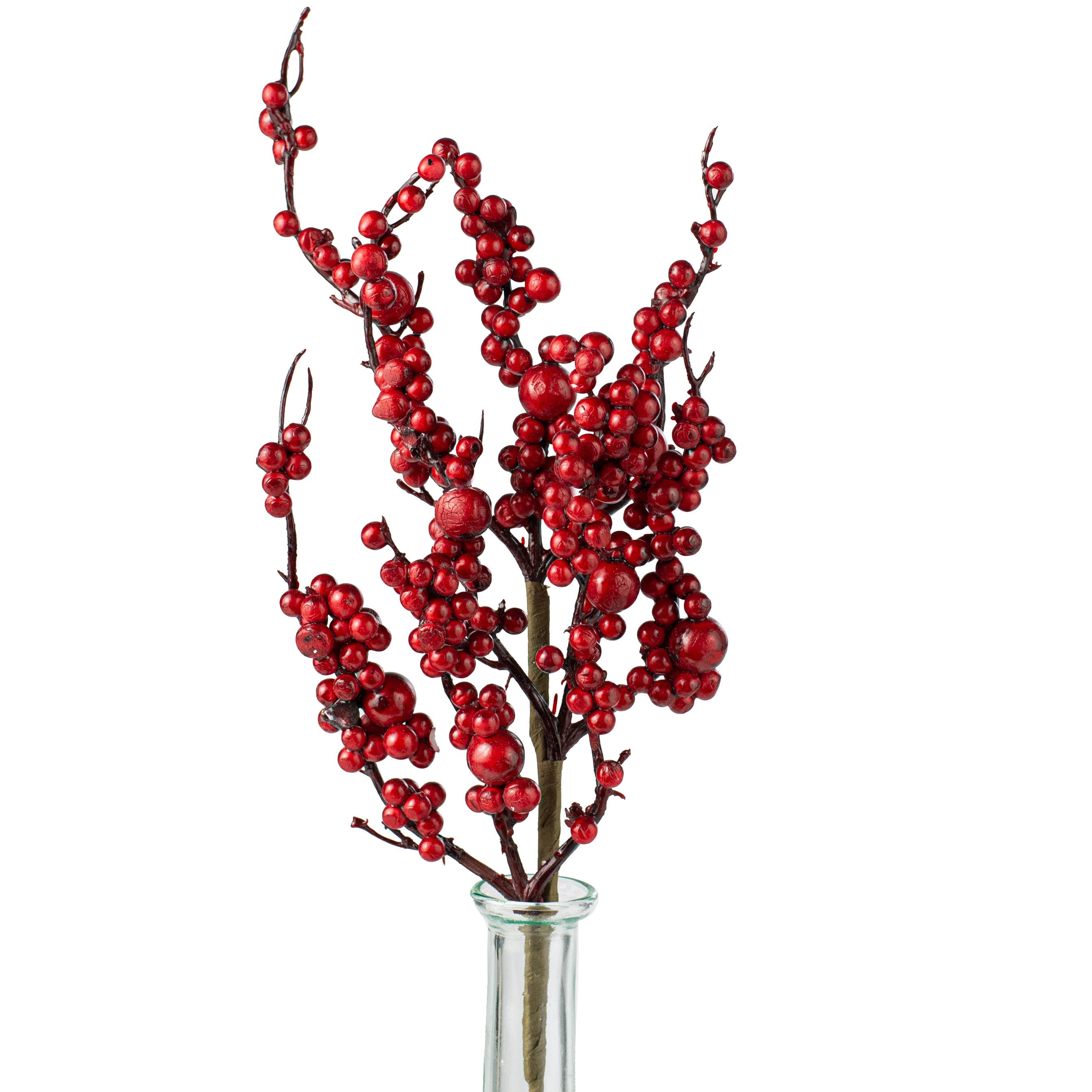 14" Soft Berry Pick: Shiny Red Berries