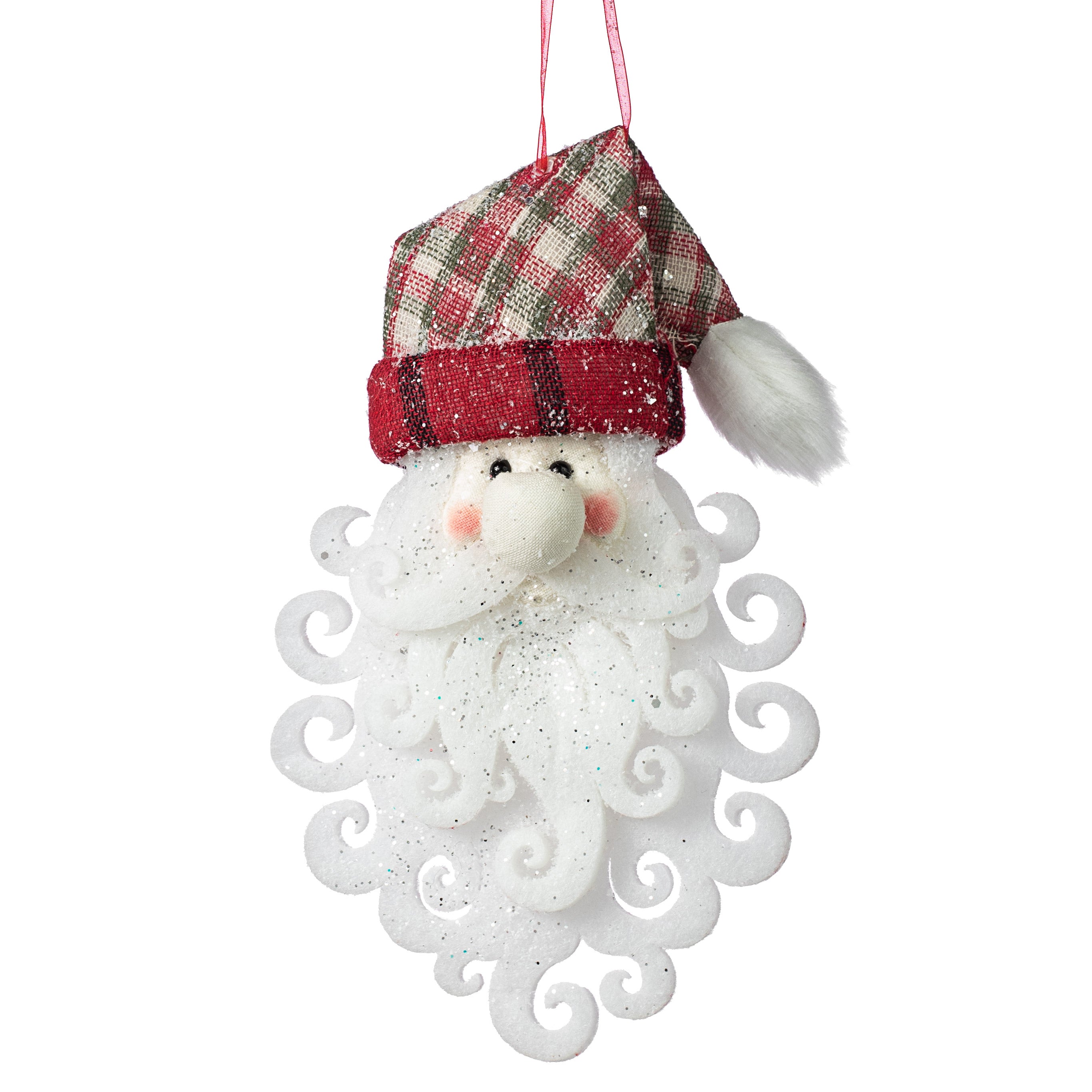 13" Swirl Beard Santa Head Ornament