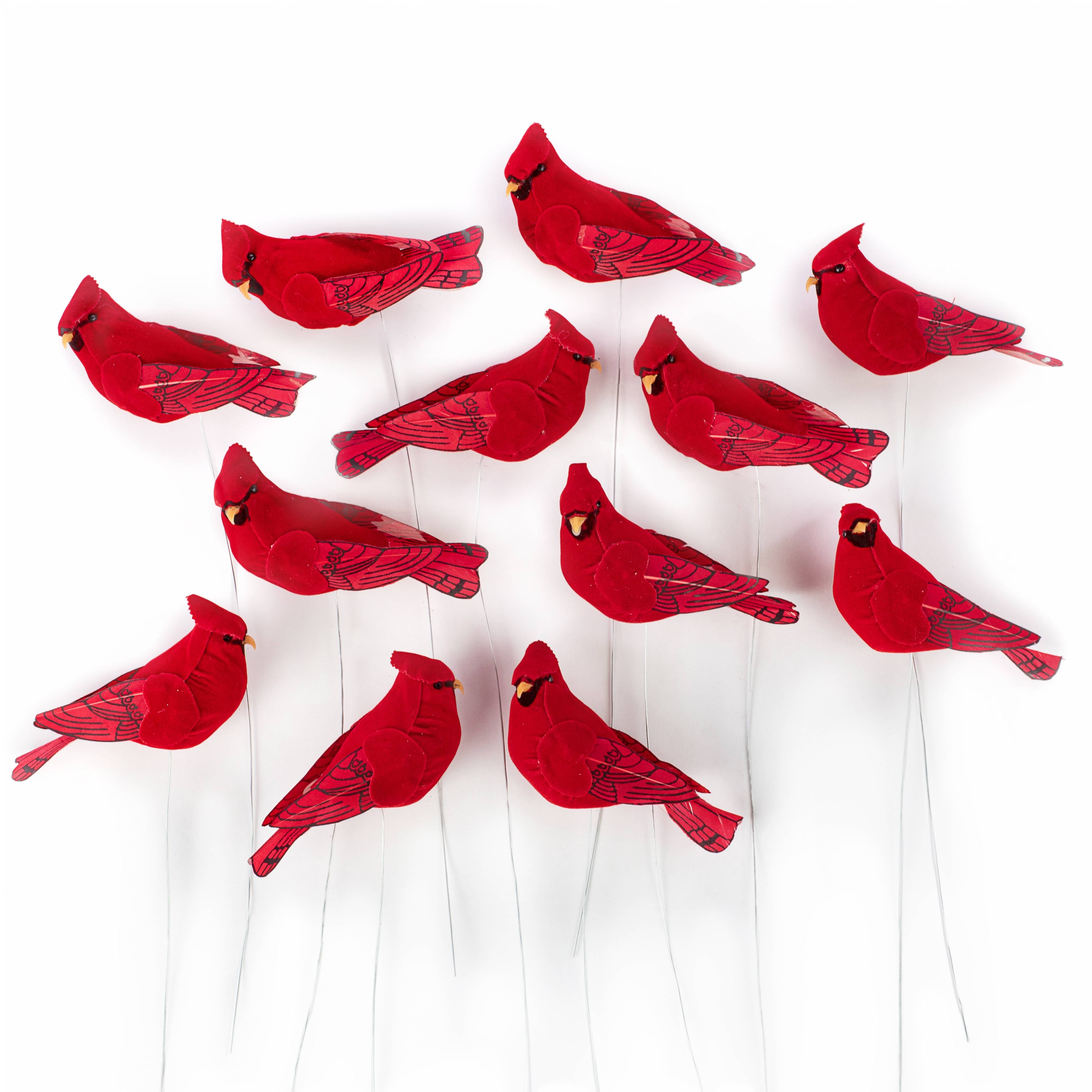 3.5" Velvet Feather Cardinal: Red (Set of 12)
