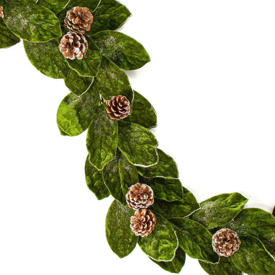 4' Velvet Magnolia Leaves & Pinecone Garland
