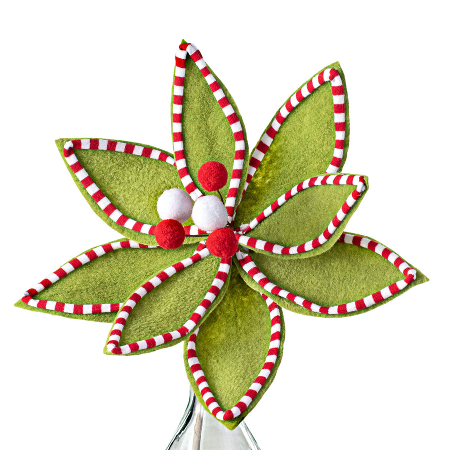 11" x 12" Velvet Peppermint Edge Poinsettia Pick: Red, White, Green