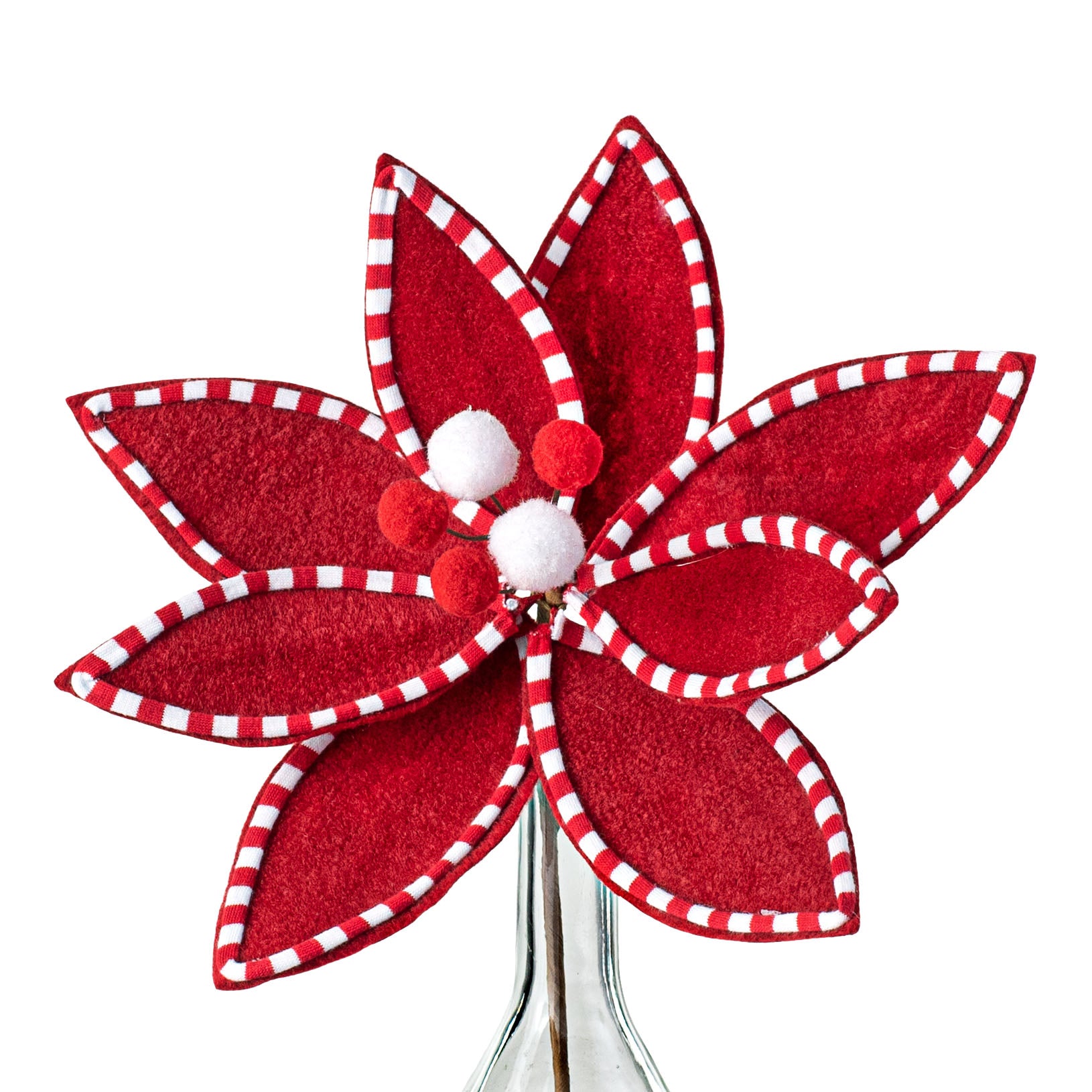 11" Velvet Peppermint Edge Poinsettia Pick: Red & White