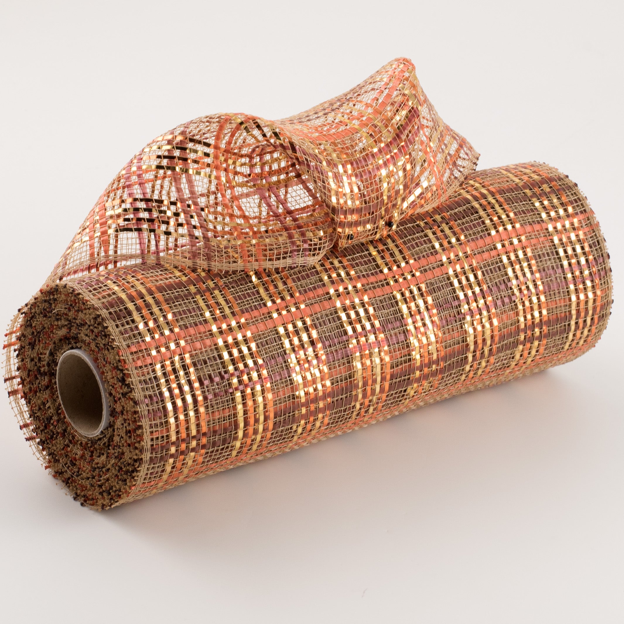 10" Vertical Foil Plaid Mesh: Natural, Orange, Brown, Burgundy