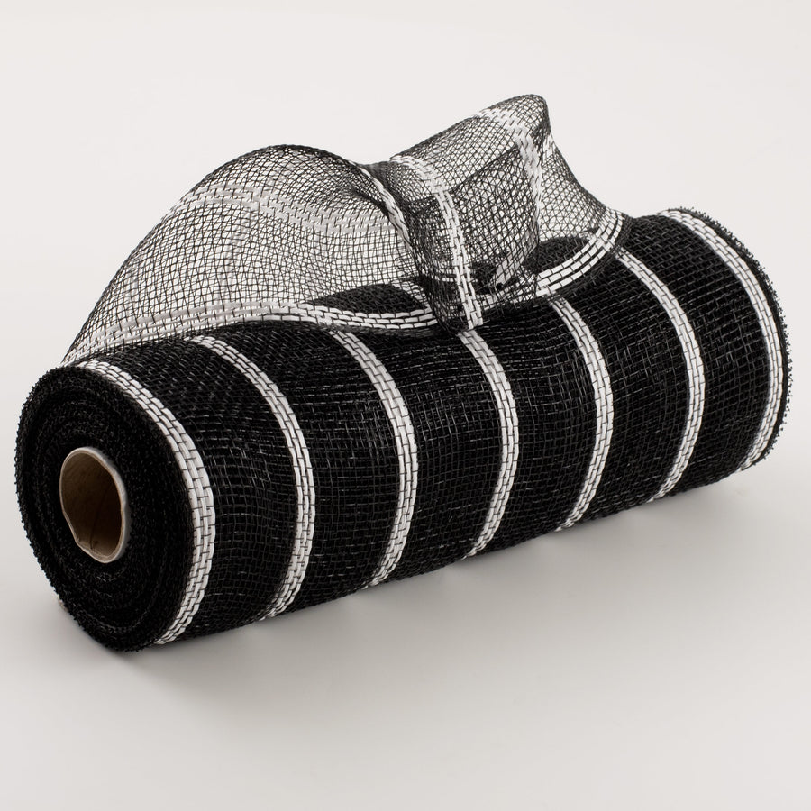 10" Vertical Wide Stripe Mesh: Black & White