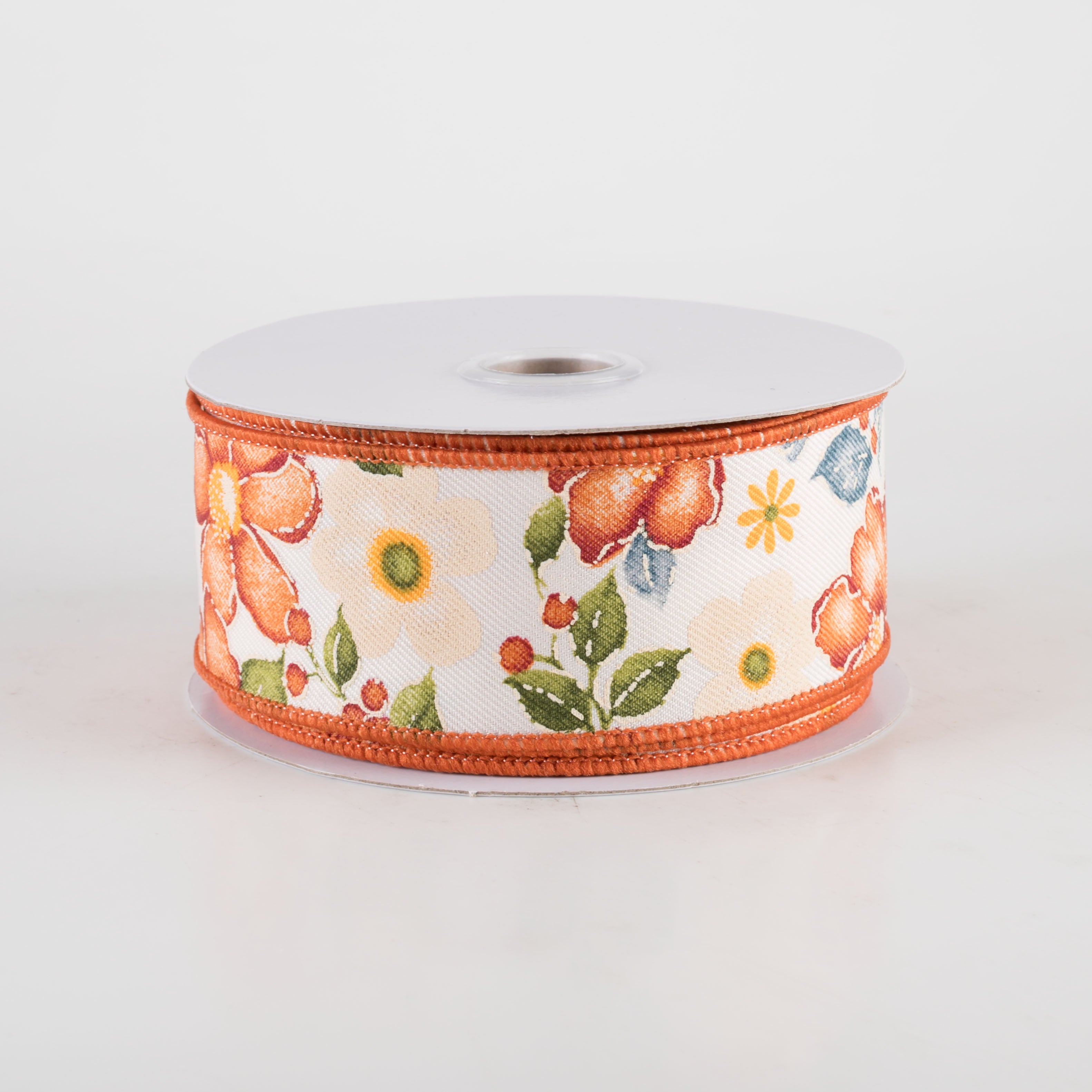 1.5" Watercolor Flowers Ribbon: Wine, Orange, Moss, Blue (10 Yards)