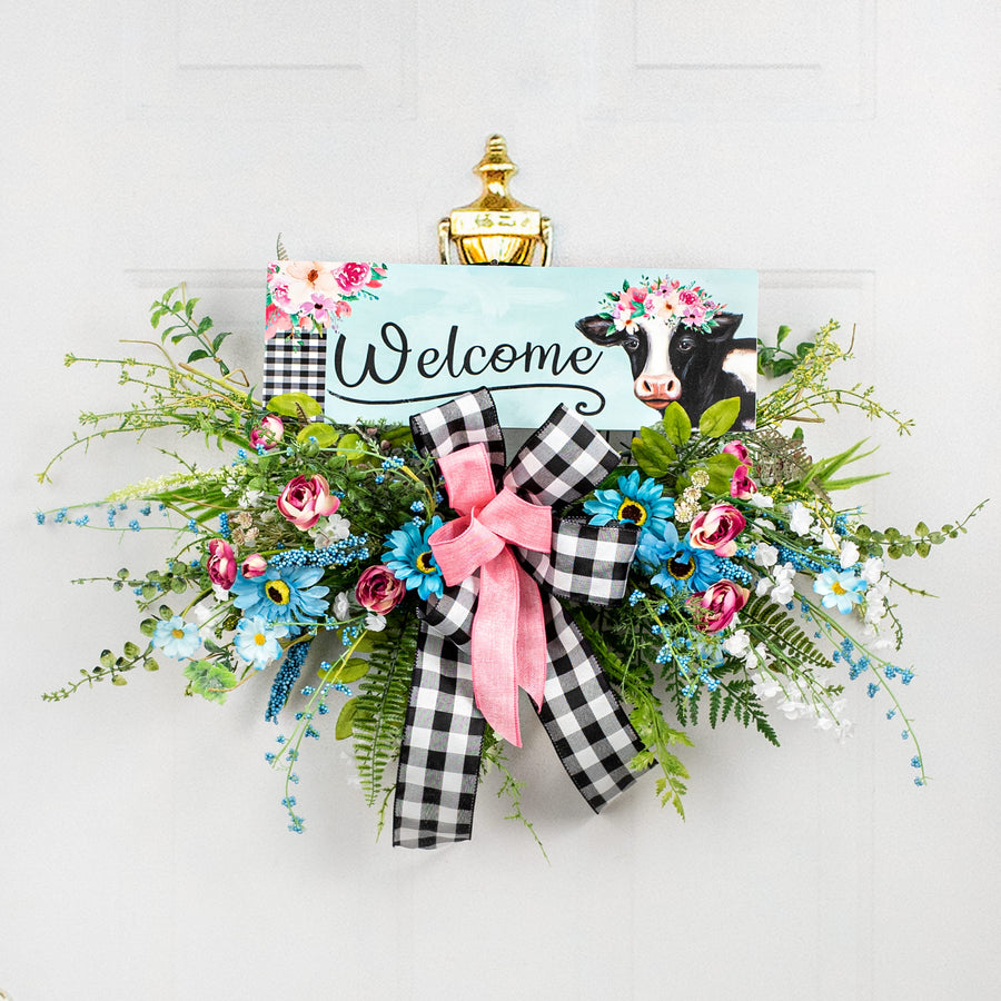 Waterproof Floral Cow Signature Sign (5" x 15")