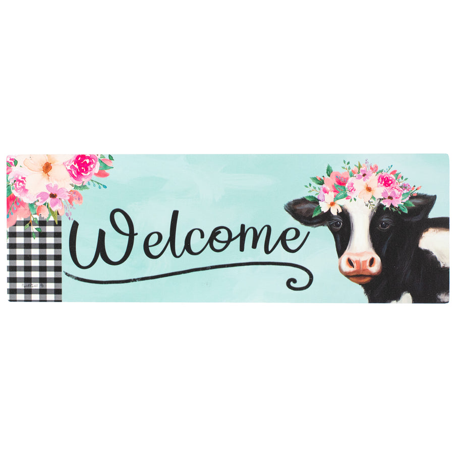 Waterproof Floral Cow Signature Sign (5" x 15")