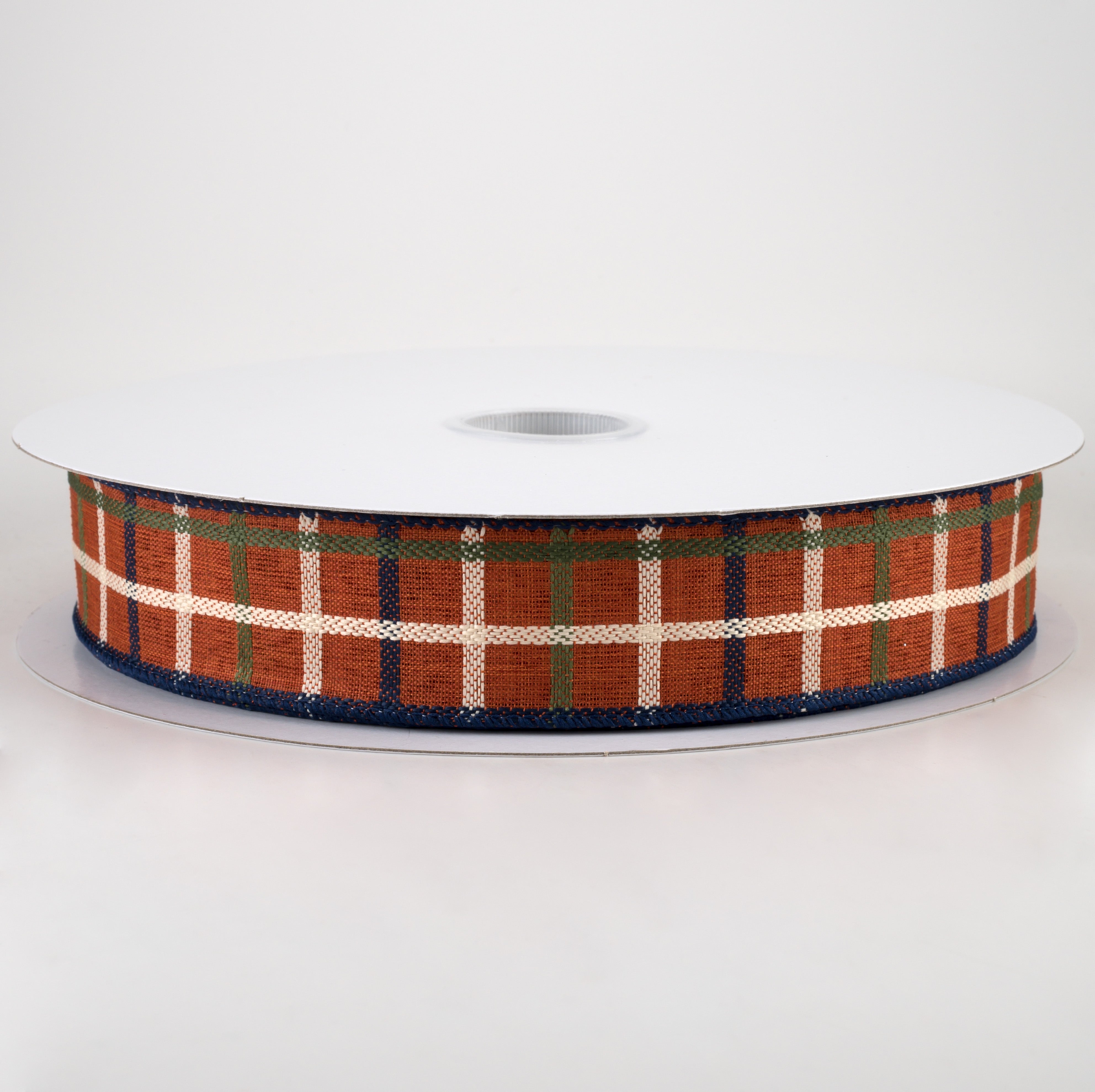 1.5" Woven Trellis Ribbon: Rust, Moss, Navy, Cream (50 Yards)